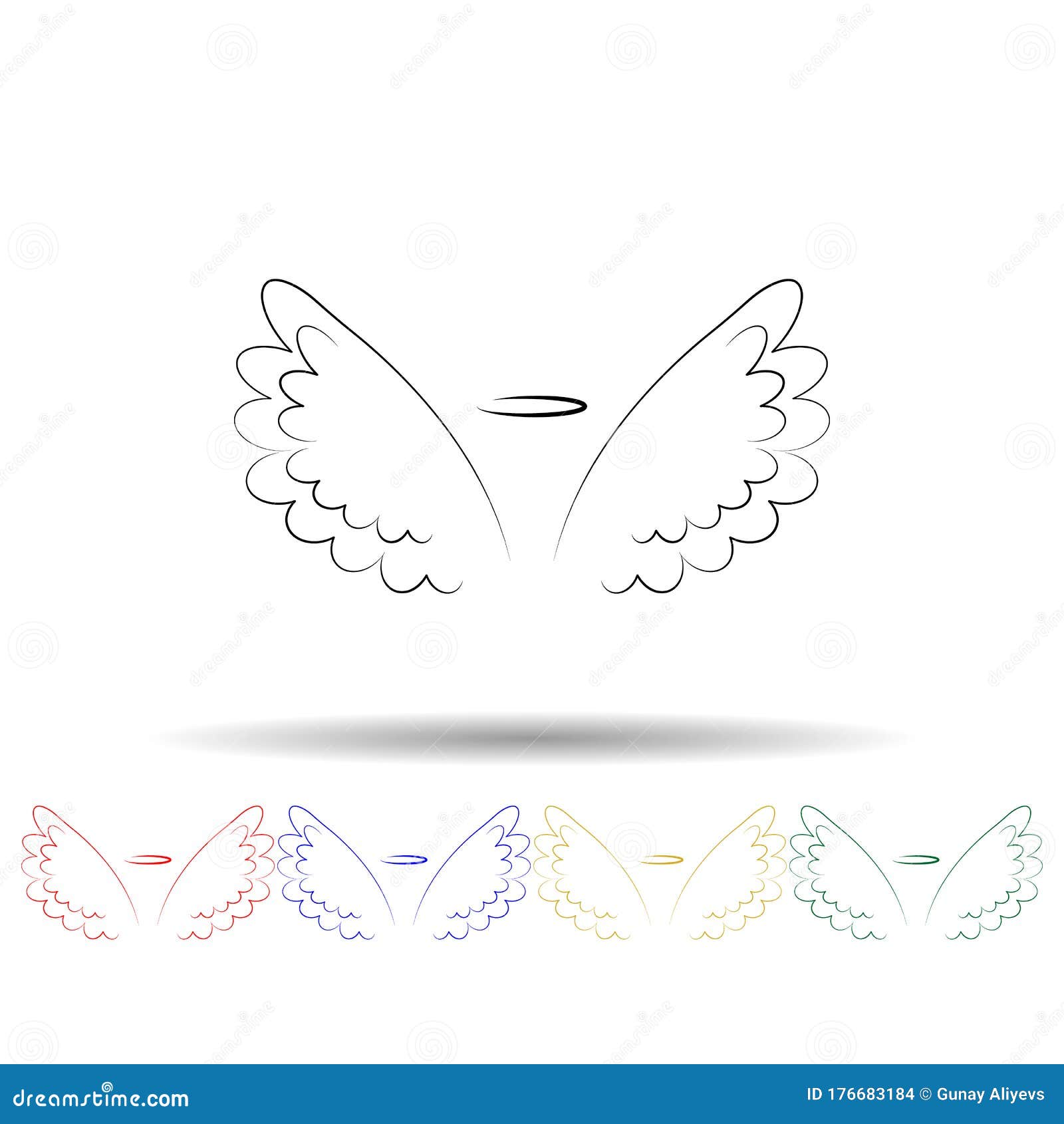 Wings, Crown Hand Drawn Multi Color Icon. Simple Thin Line, Outline ... Wings, Crown Hand Drawn Multi Color Icon. Simple Thin Line, Outline ...