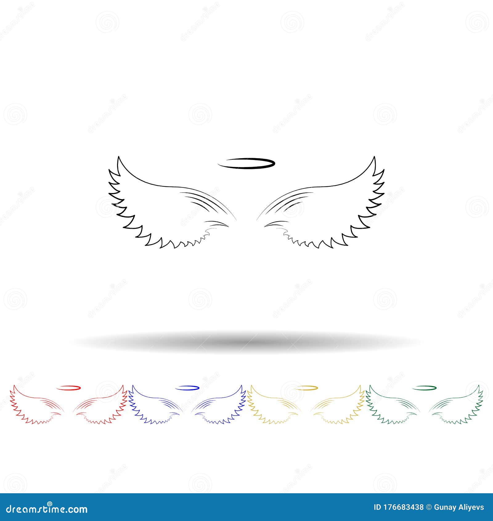 Wings, Crown Hand Drawn Multi Color Icon. Simple Thin Line, Outline ... Wings, Crown Hand Drawn Multi Color Icon. Simple Thin Line, Outline ...