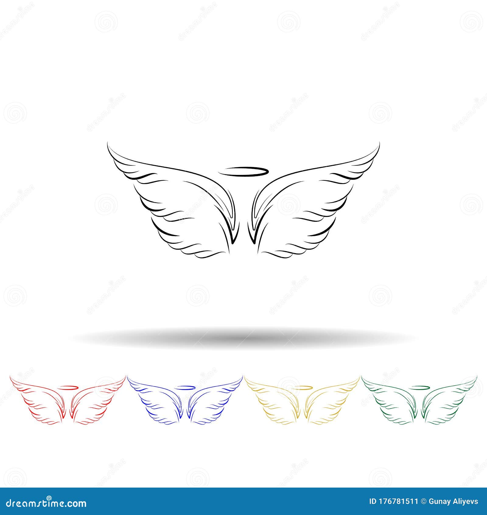 Wings, Crown Hand Drawn Multi Color Icon. Simple Thin Line, Outline ... Wings, Crown Hand Drawn Multi Color Icon. Simple Thin Line, Outline ...
