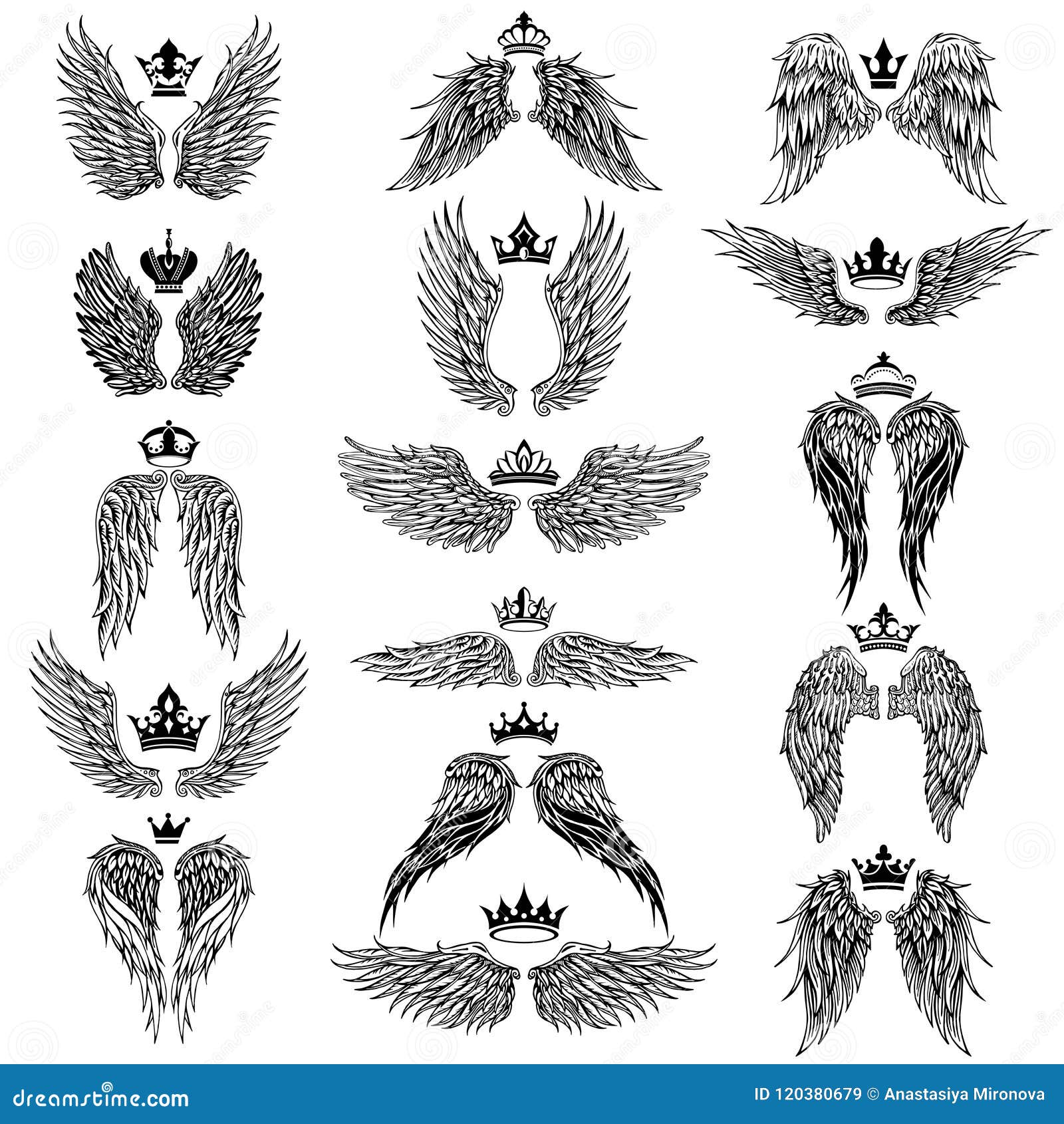 Wings With Crowns Vector Silhouettes | CartoonDealer.com #120380679