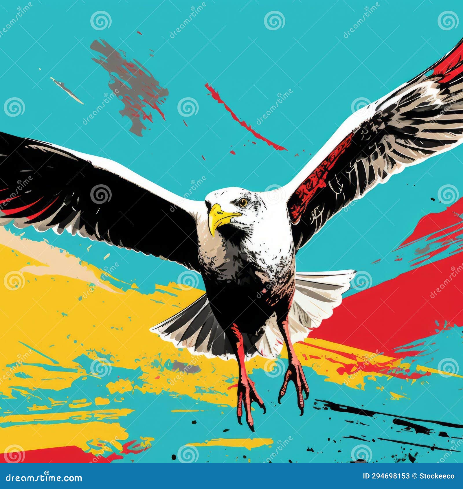 Colorful Pop Art Seagull in Flight: Bold and Detailed Pigeoncore ...