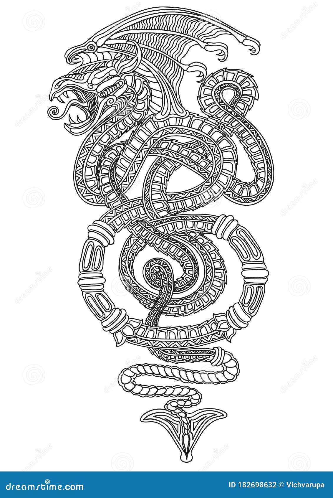With Wings in the Form of a Snake, Sketch, Outline Drawing, Isolated ...