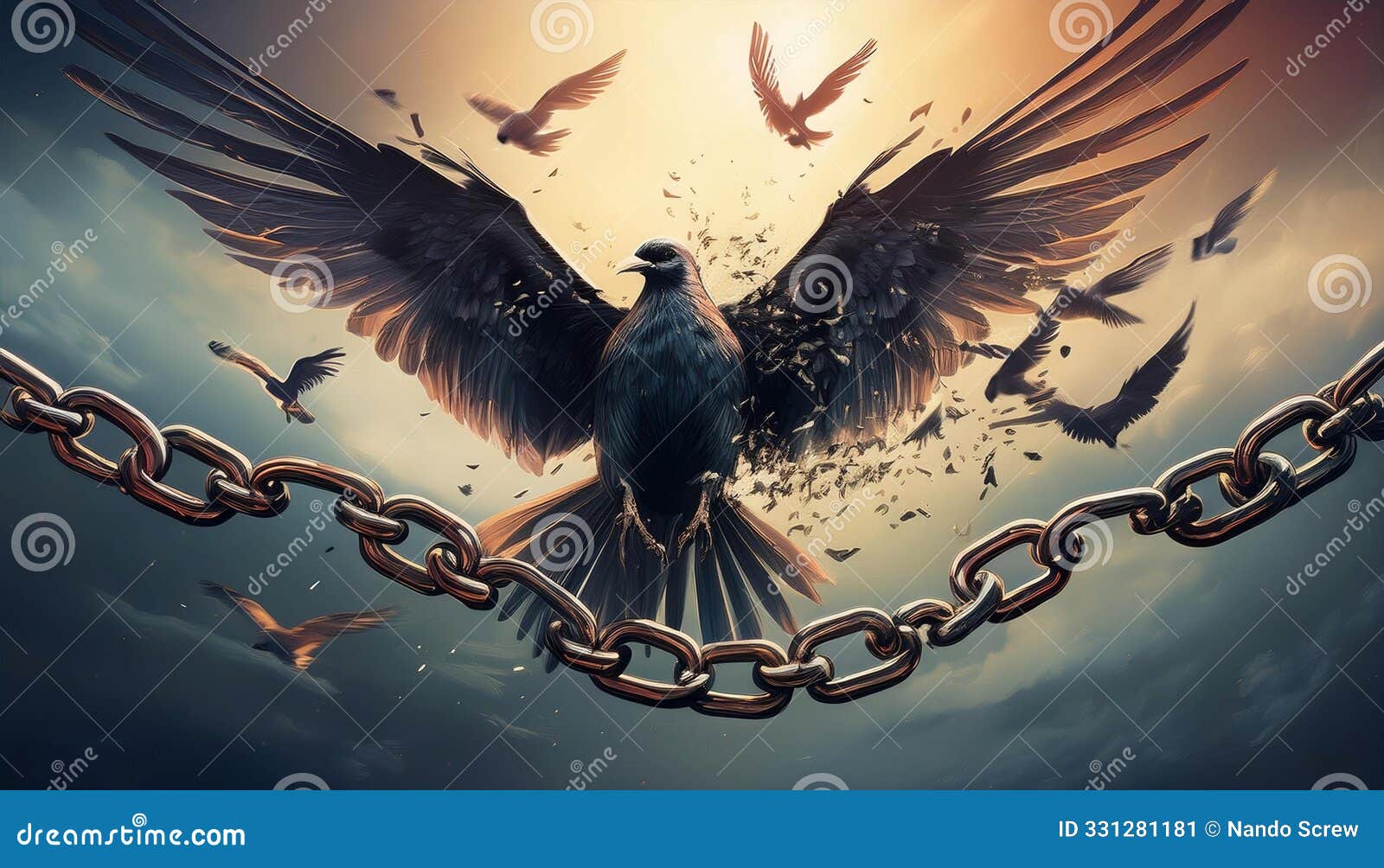 On the Wings of Freedom Birds Flying and Broken Chains Charge Concept ...