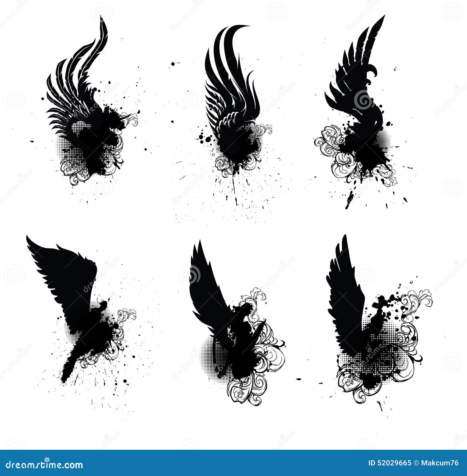Wings grunge Set stock vector. Illustration of feather - 52029665