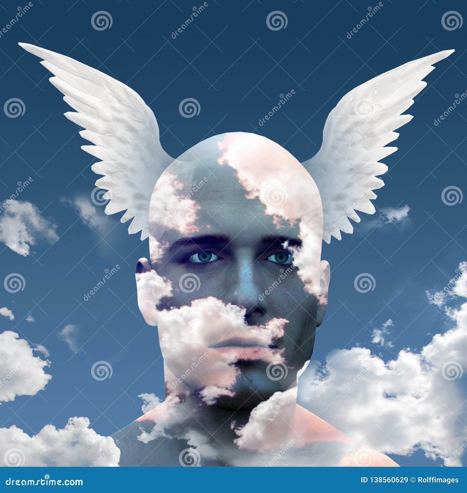 Wings upon head stock illustration. Illustration of daydreaming - 138560629