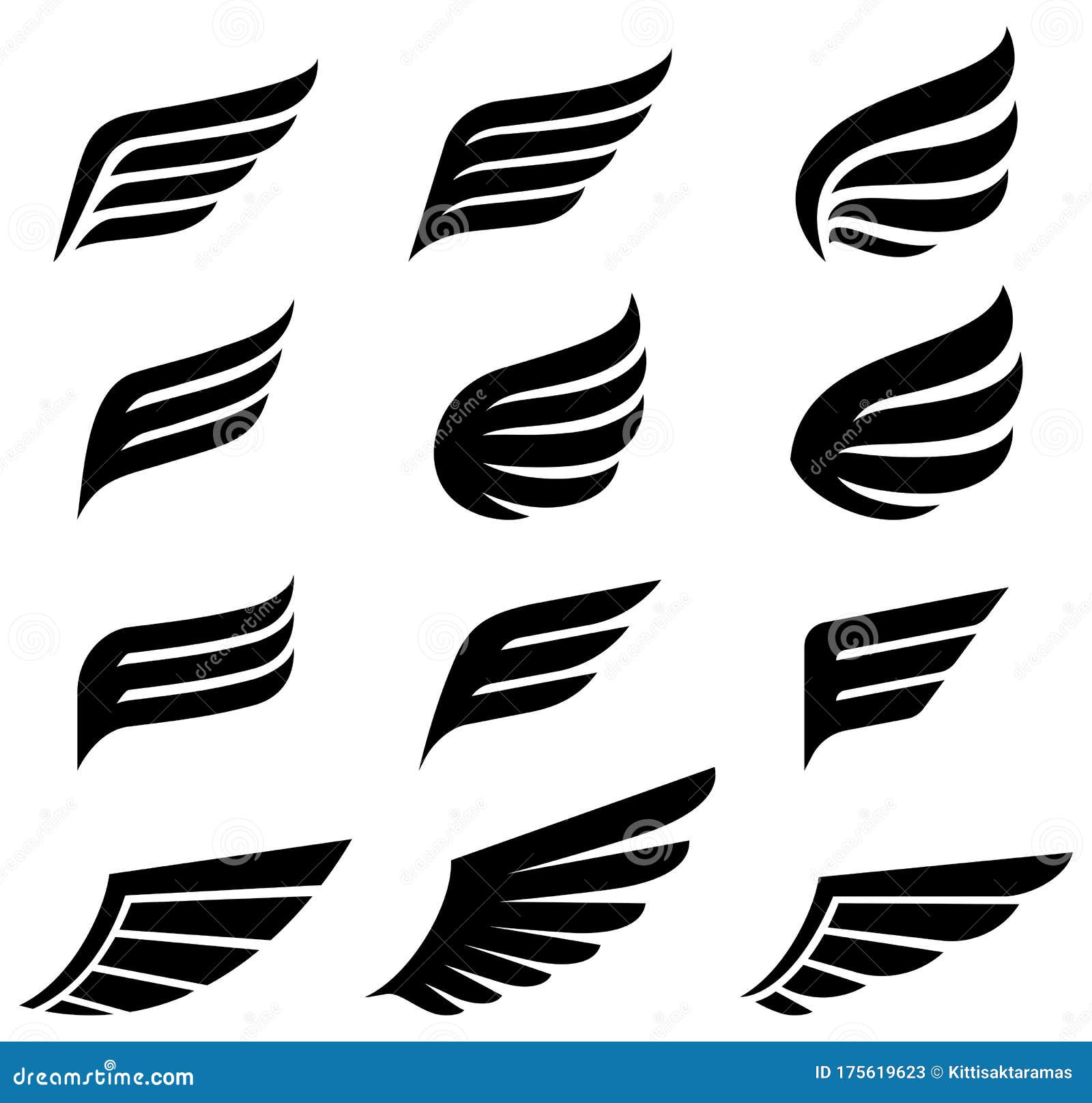 Wings Icons Set Isolated On White Background Vector Illustration ...