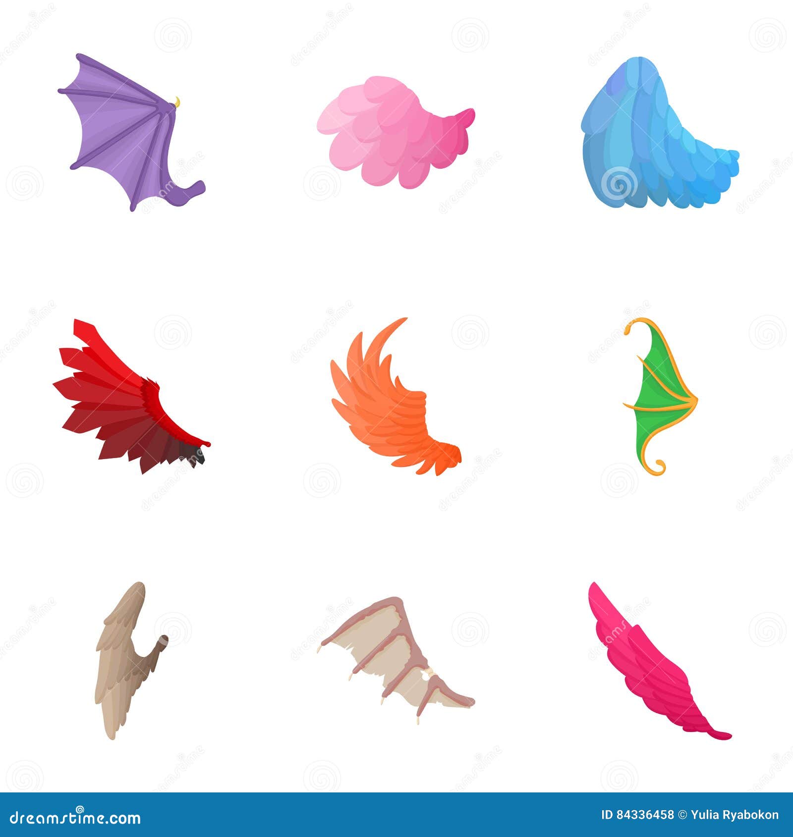 Wings Icons Set, Cartoon Style Stock Vector - Illustration of dragon ...
