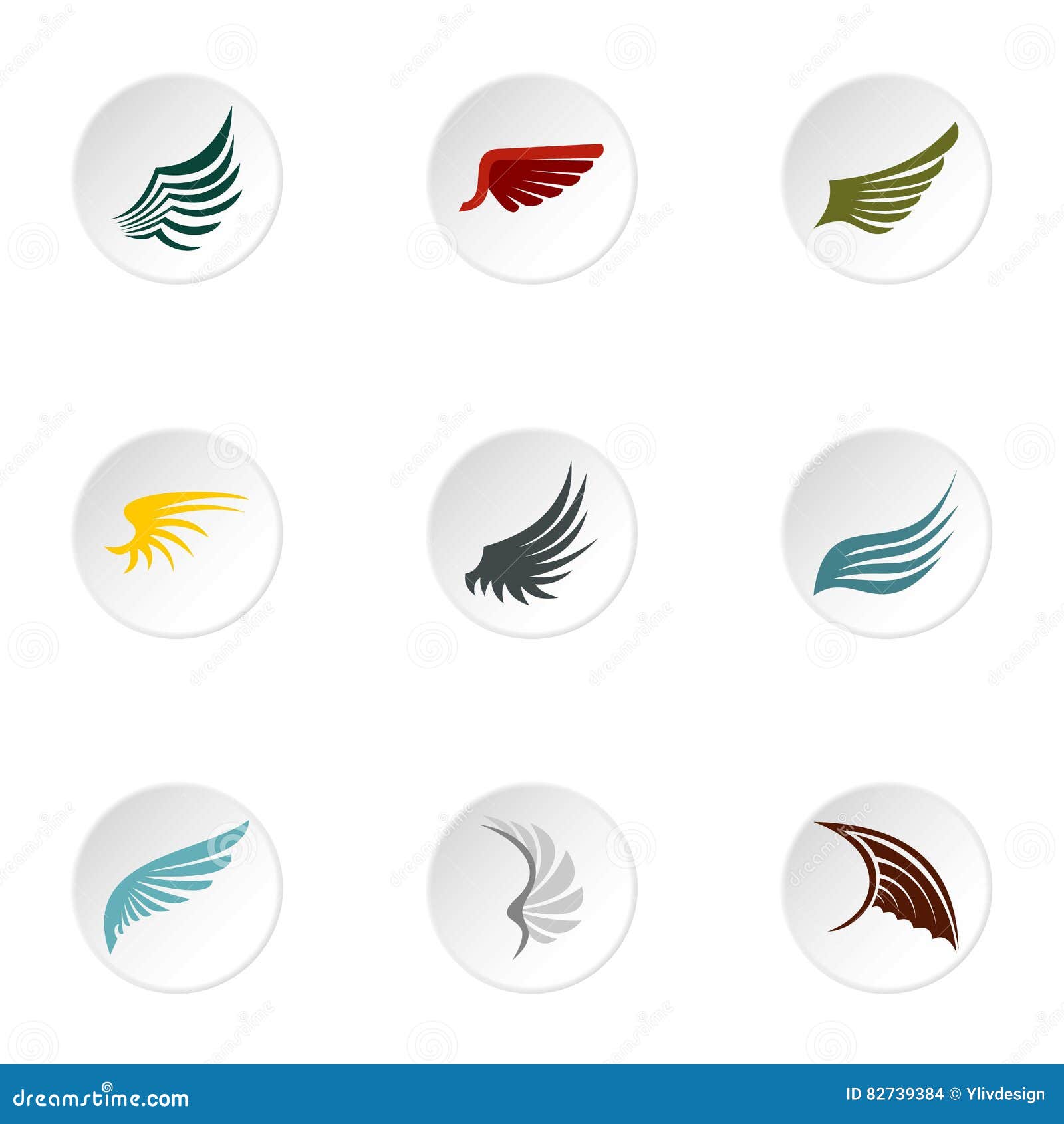 Wings Icons Set, Flat Style Stock Vector - Illustration of flying ...