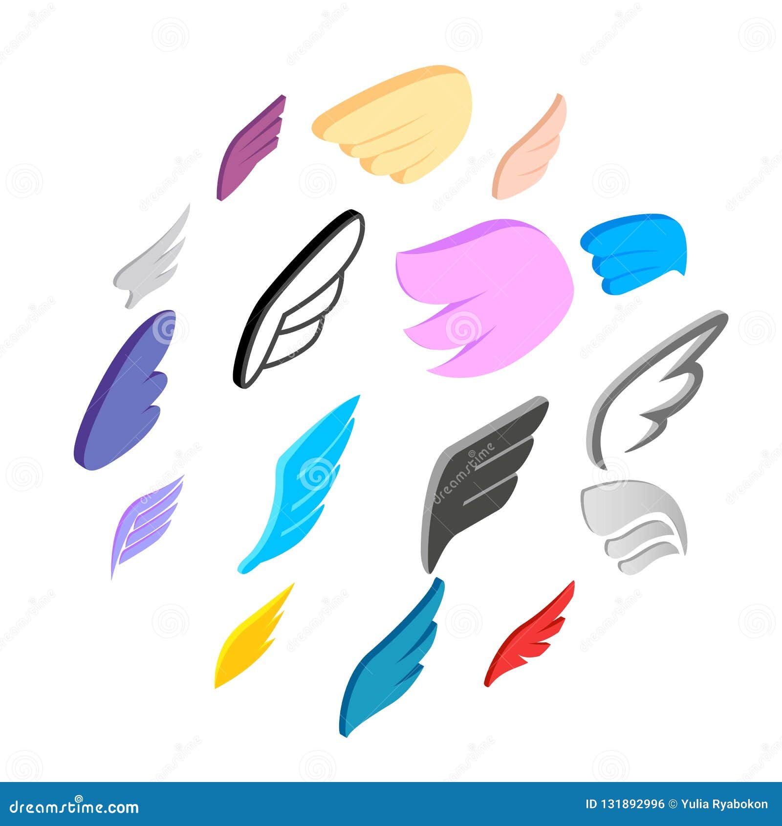 Wings Icons Set, Isometric 3d Style Stock Vector - Illustration of ...