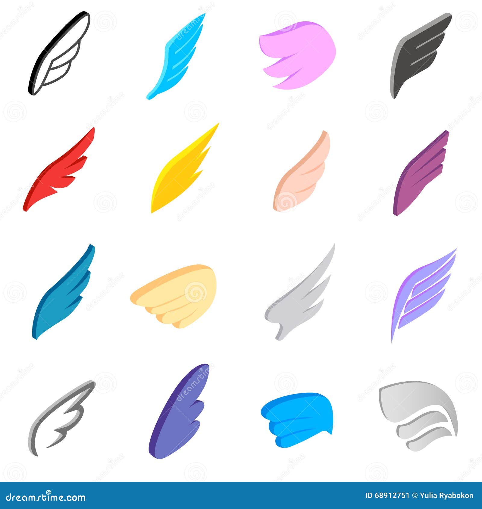 Wings Icons Set Isometric 3d Style Stock Illustrations – 7 Wings Icons ...