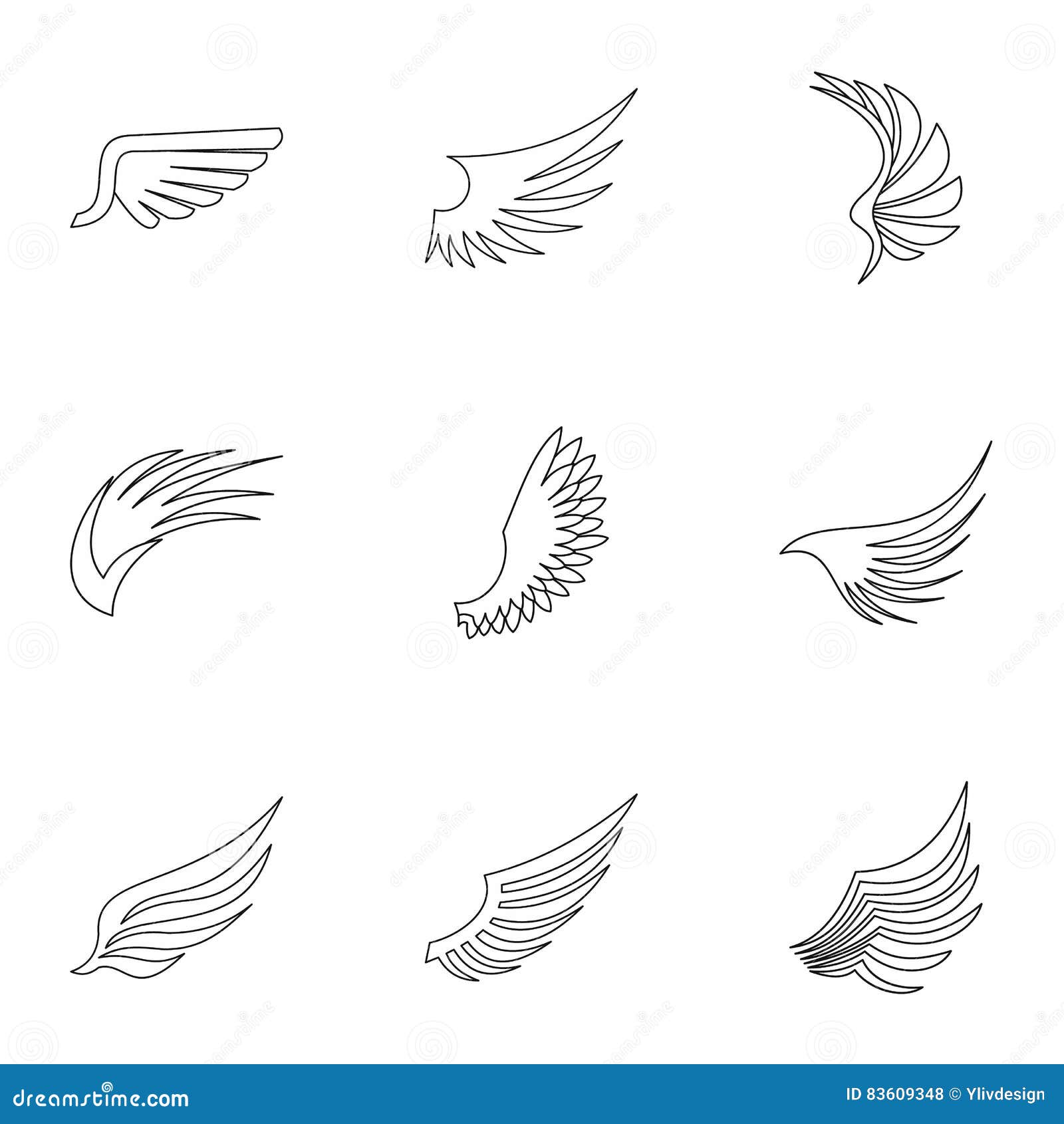 Wings Icons Set, Outline Style Stock Vector - Illustration of abstract ...
