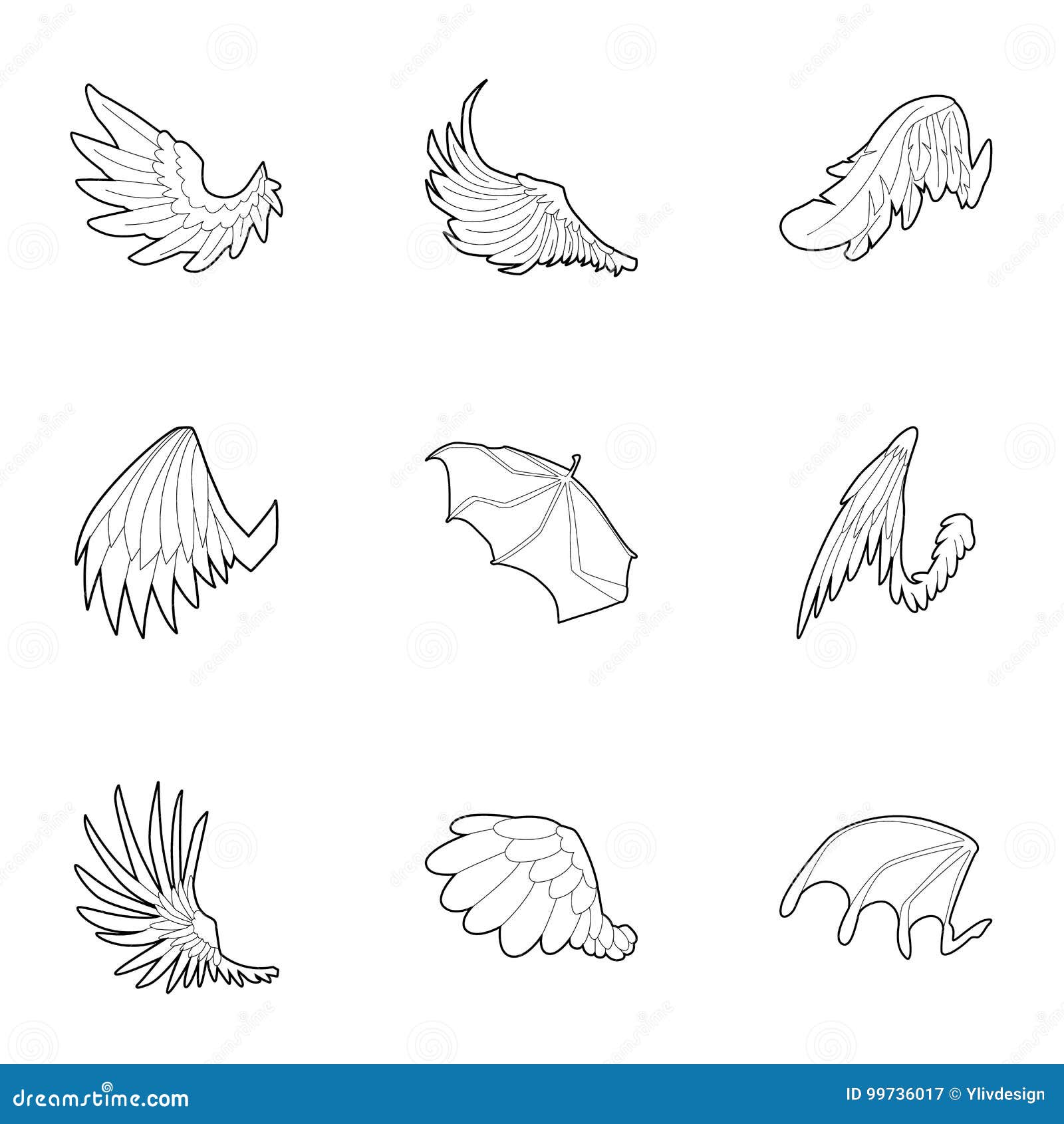 Wings Icons Set, Outline Style Stock Vector - Illustration of line ...