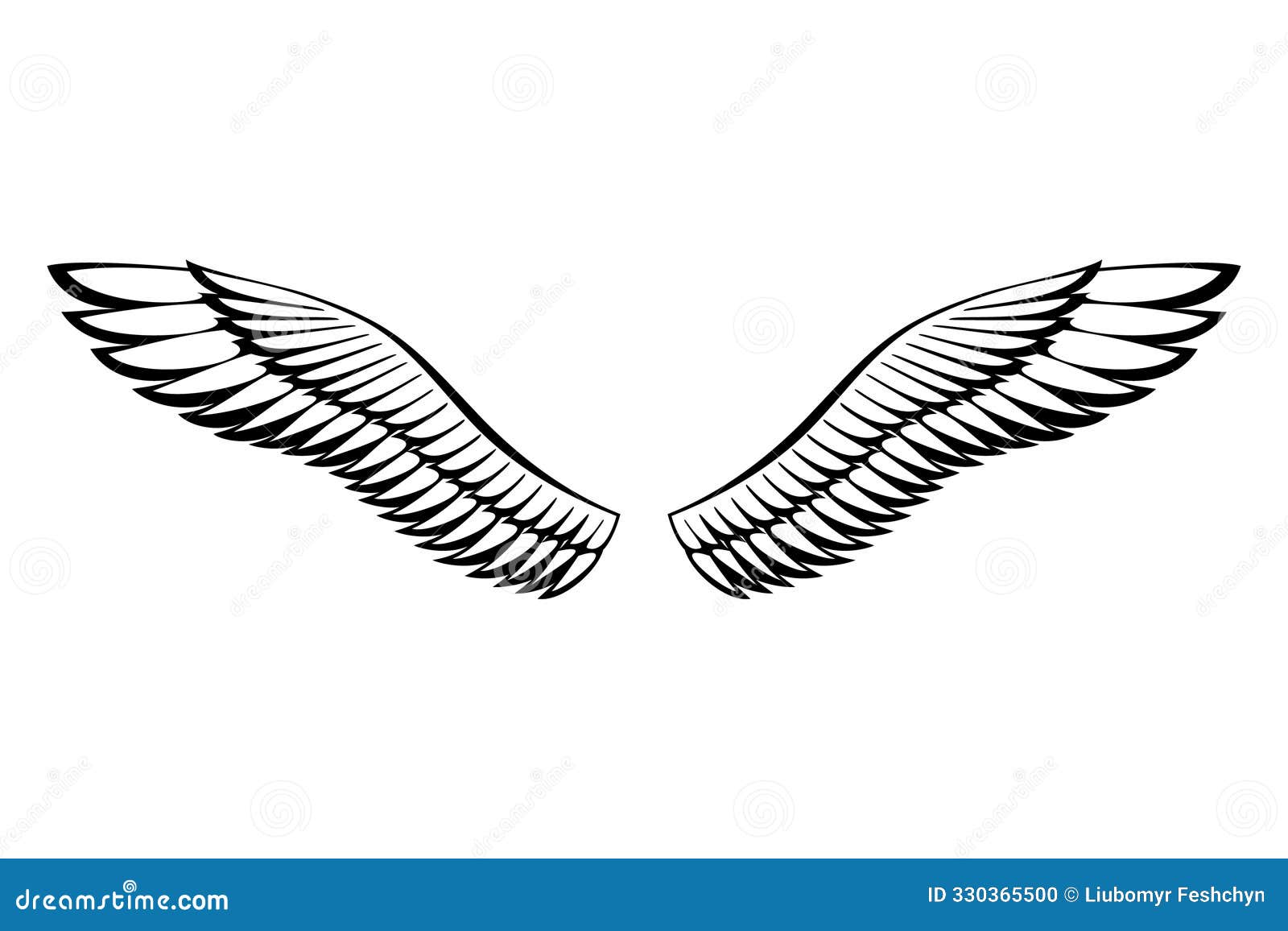 Wings Sketch. Stylized Birds Wings. Hand Drawn Contoured Stiker Wing in ...