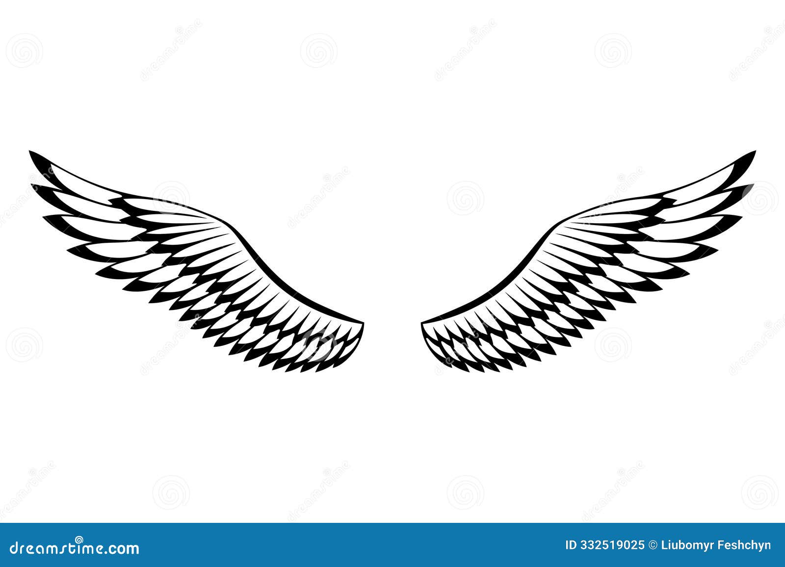 Wings Sketch. Stylized Birds Wings. Hand Drawn Contoured Stiker Wing in ...