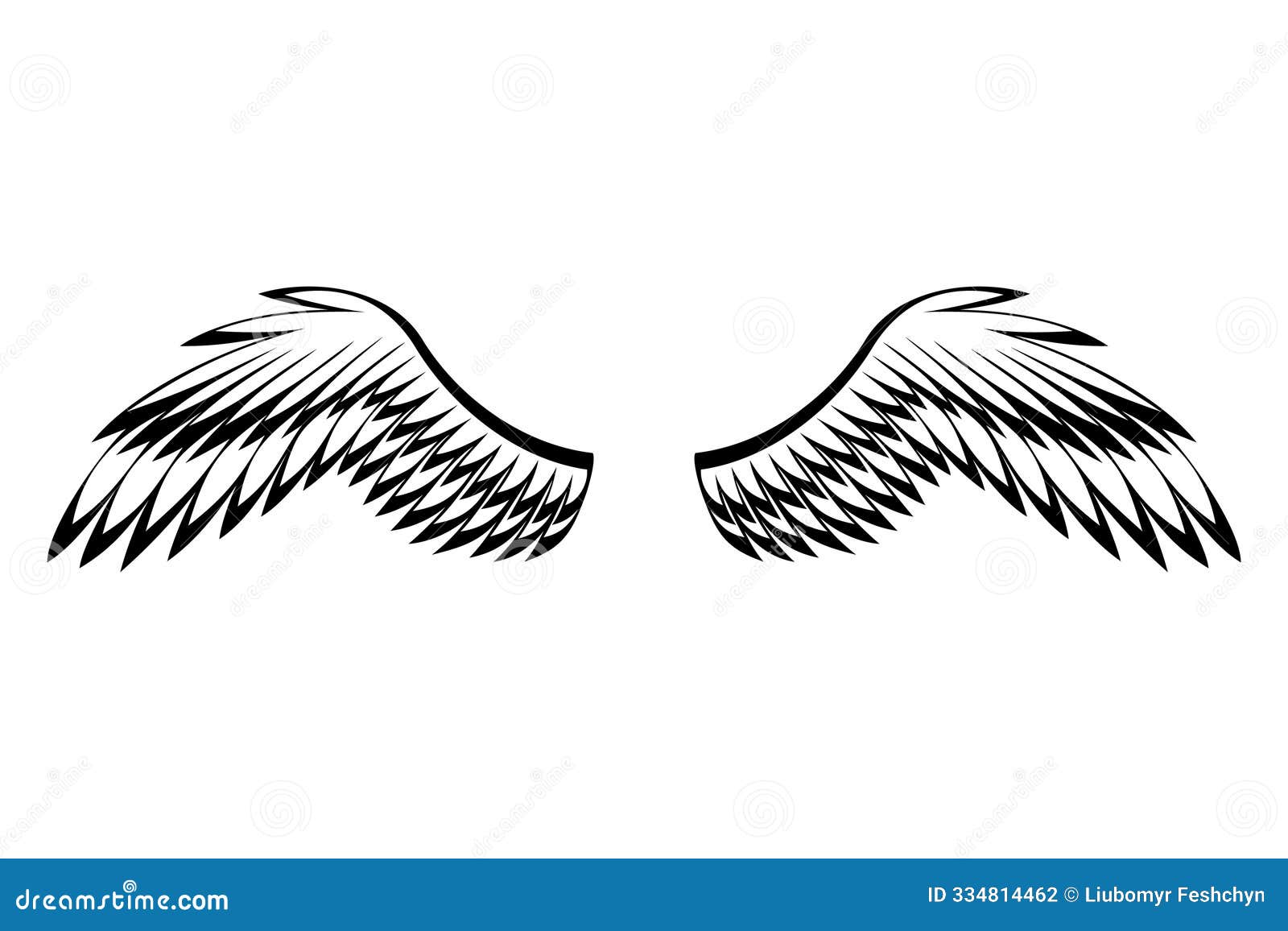 Wings Sketch. Stylized Birds Wings. Hand Drawn Contoured Stiker Wing in ...
