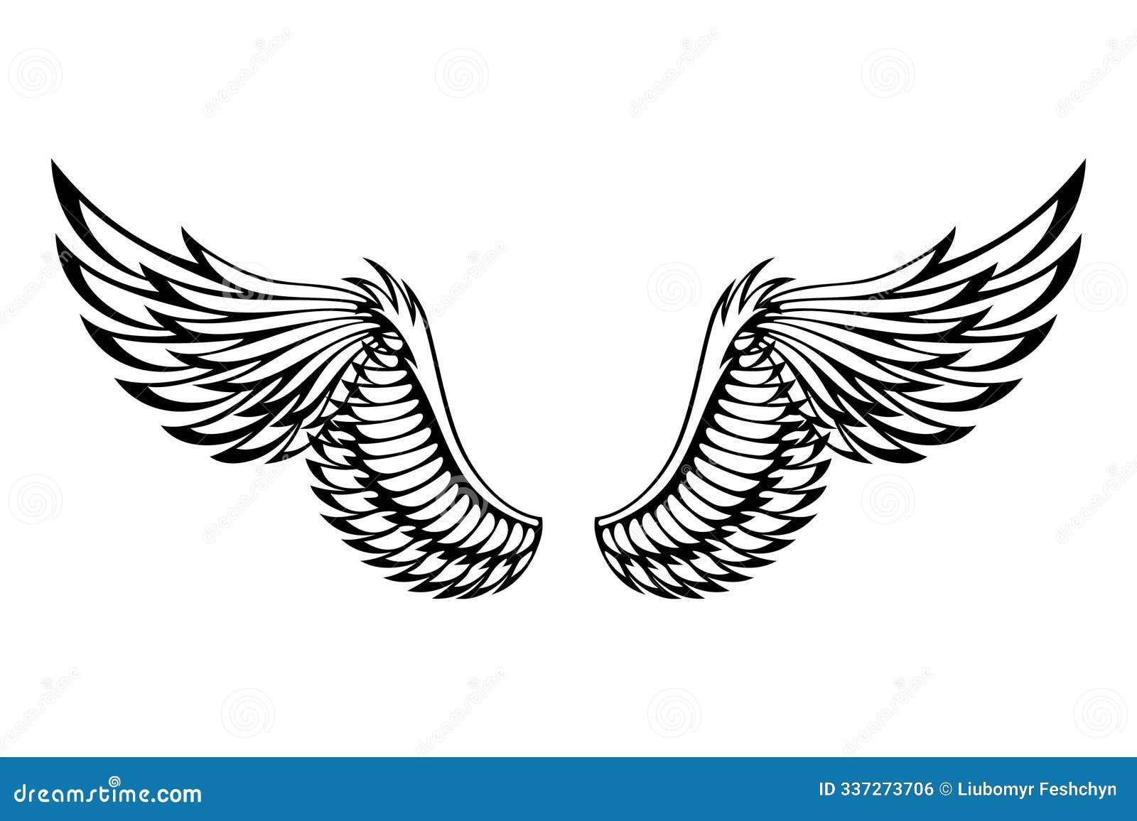 Wings Sketch. Stylized Birds Wings. Hand Drawn Contoured Stiker Wing in ...