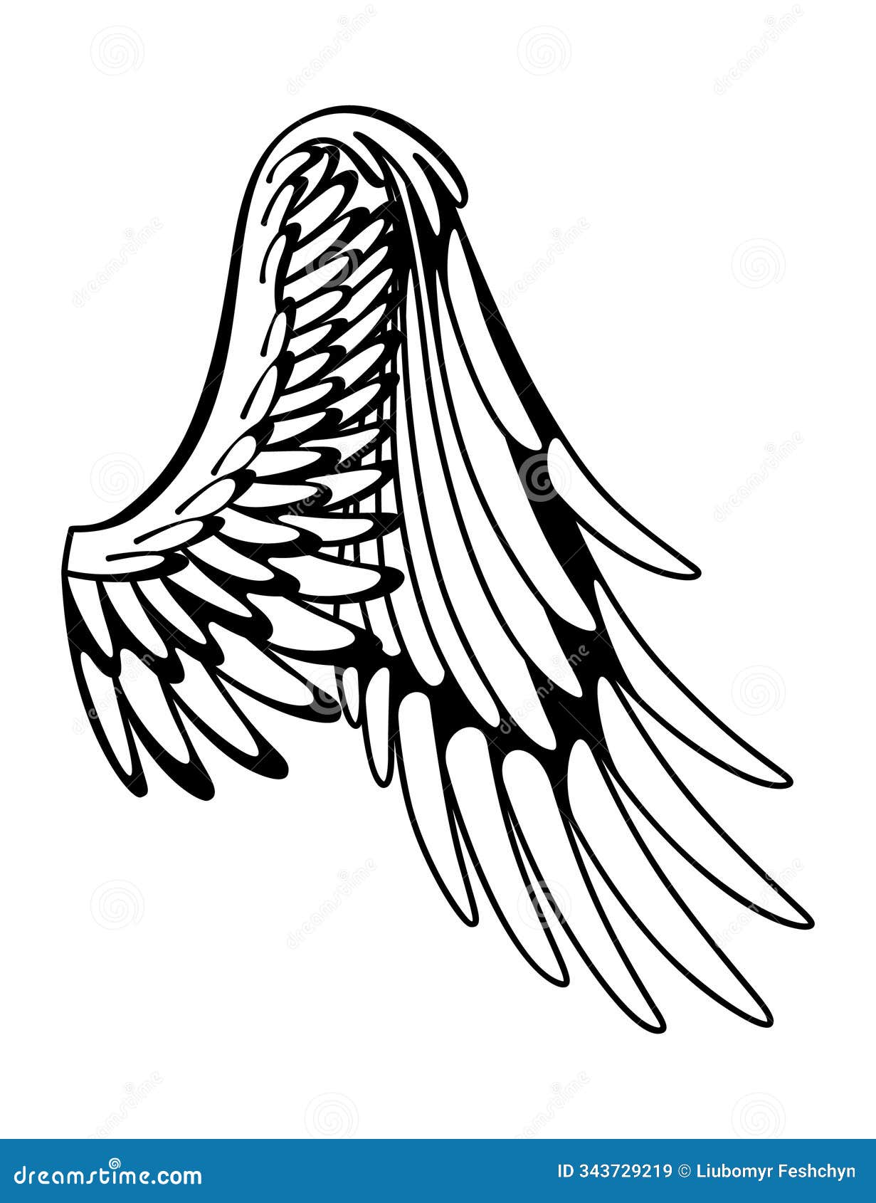 Wings Sketch. Stylized Birds Wings. Hand Drawn Contoured Stiker Wing in ...