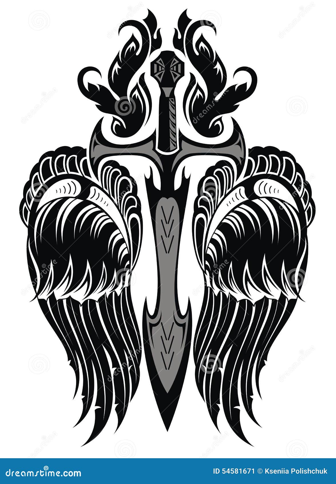 Wings And Sword Symbol Cadets Winged Blade Weapon Medieval Age Warrior ...