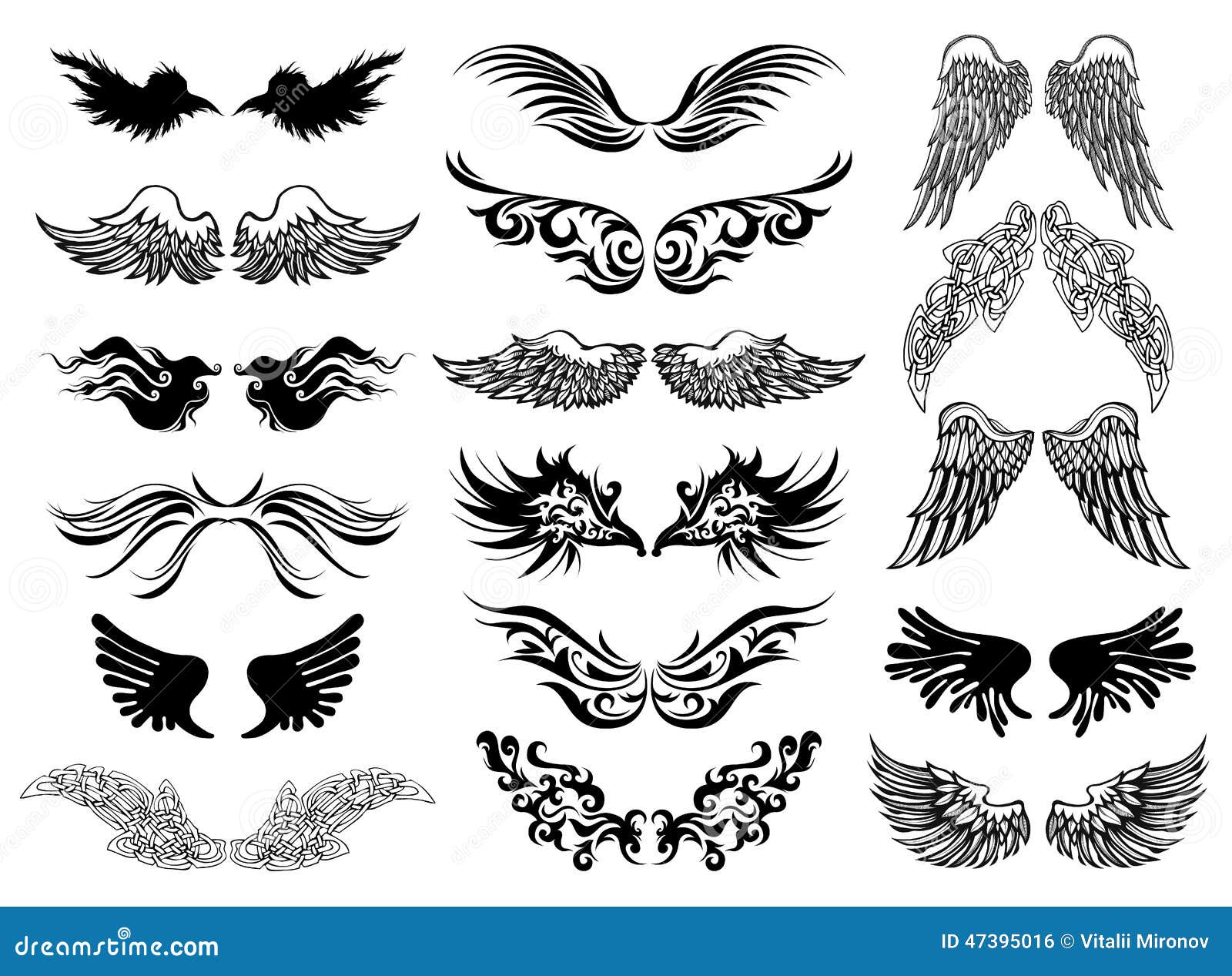 Wings tattoo vector set stock vector. Illustration of emblem - 47395016
