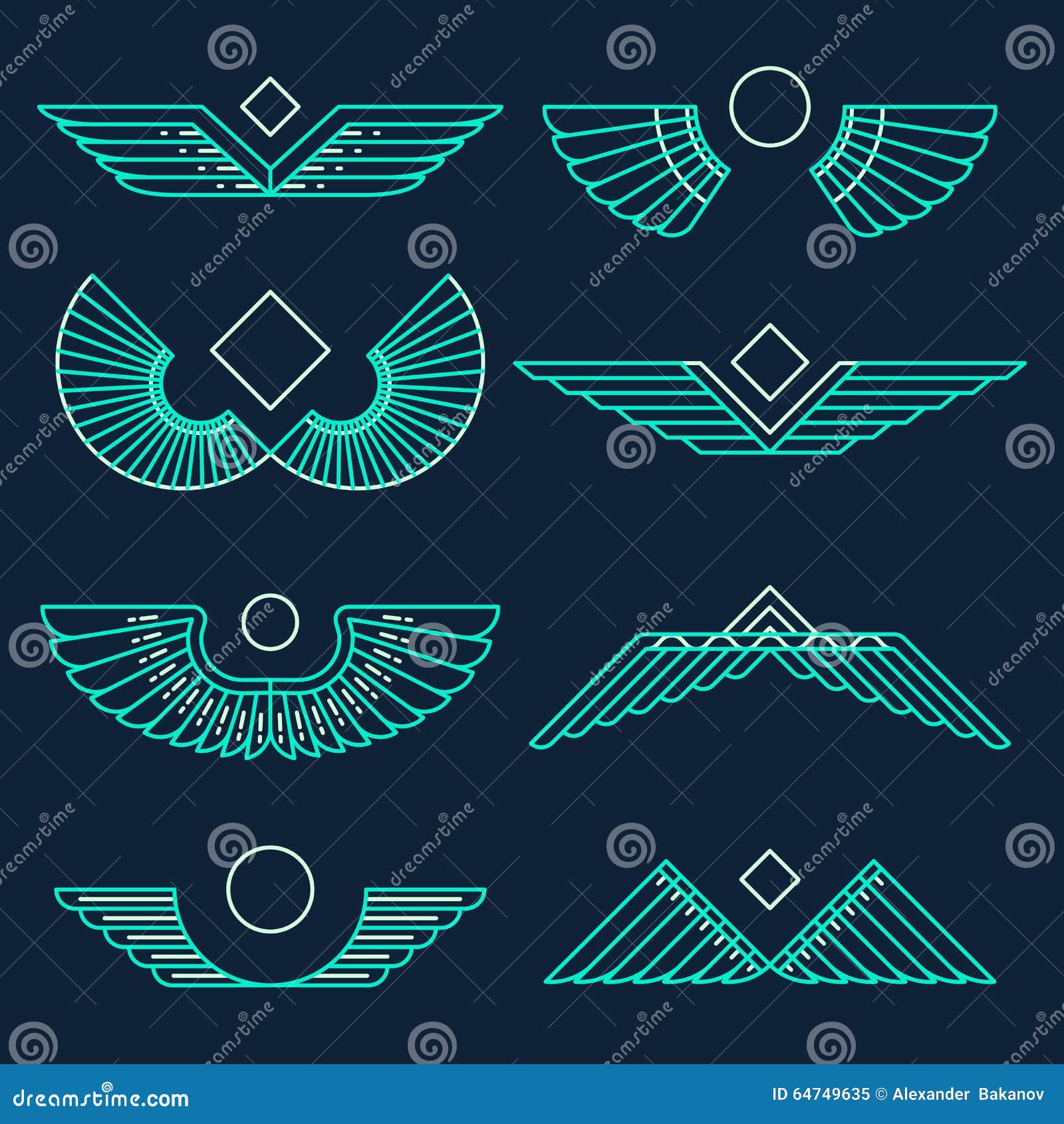 Wings Template Vector Illustration Linear Style Stock Vector ...