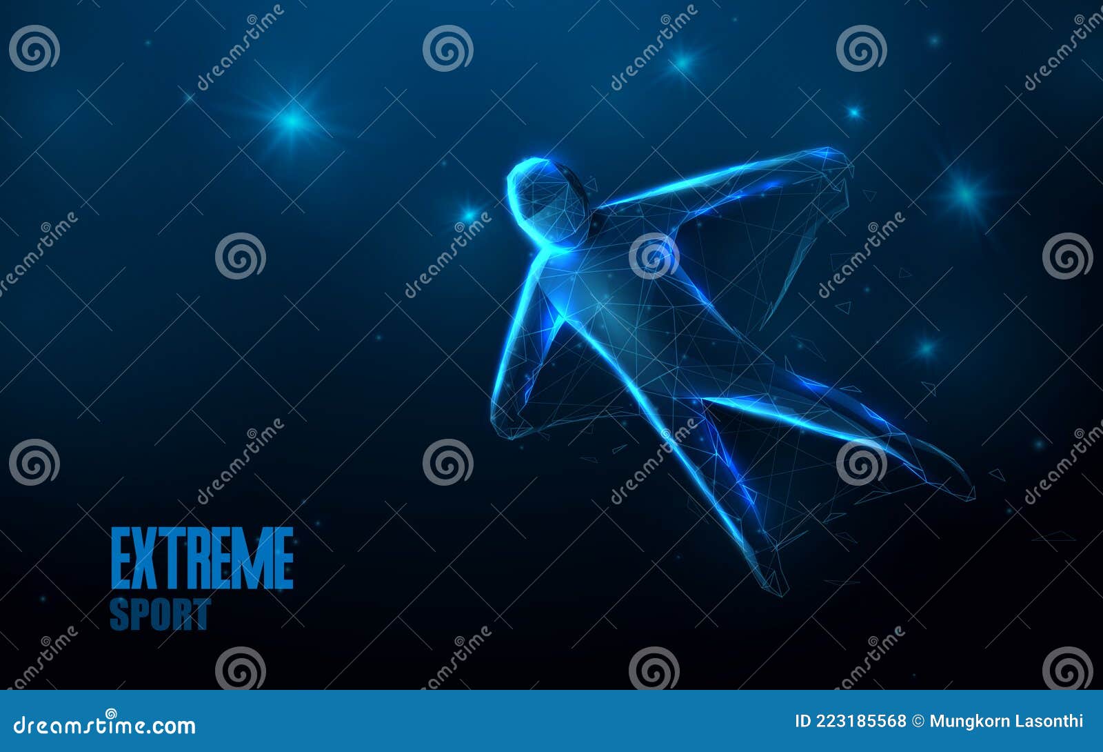 Wingsuit Flying. Low Polygon Line, Triangles, and Particle Style Design ...