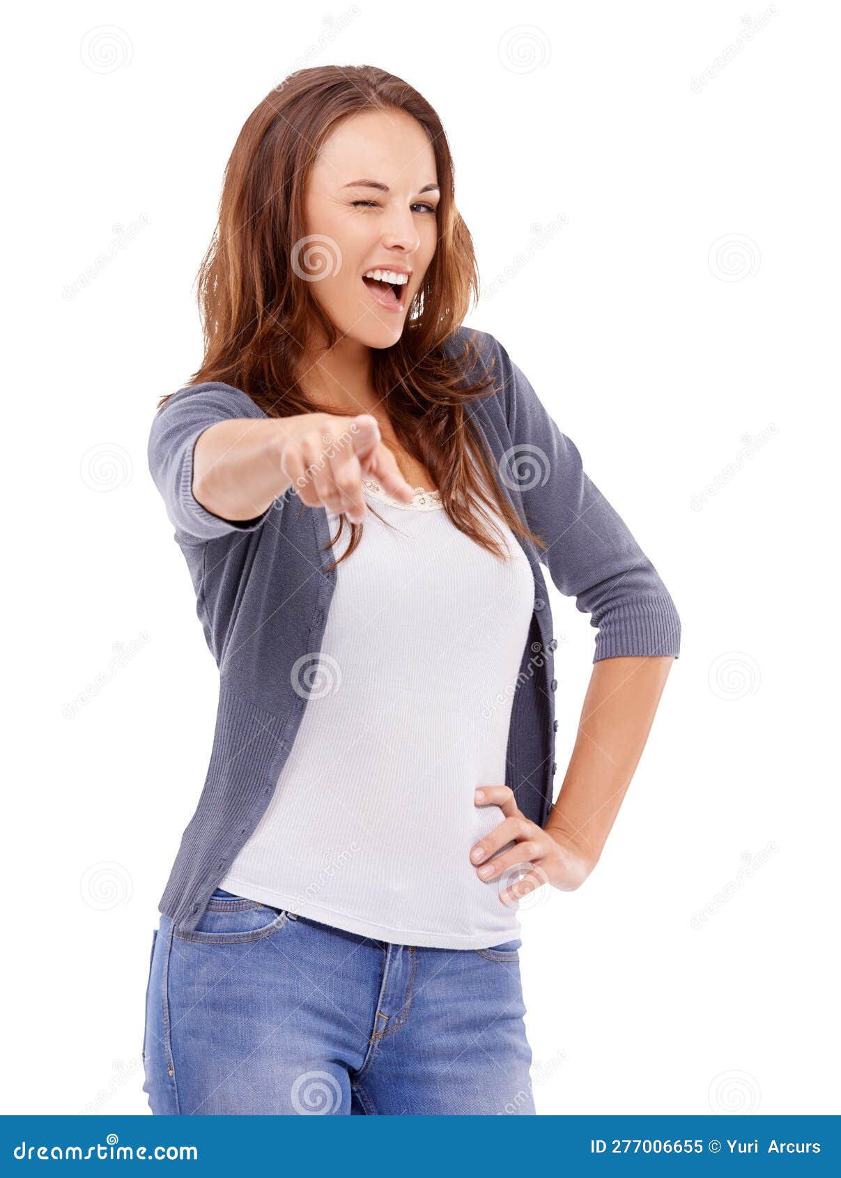 Wink Pointing And Portrait Of Woman On Png For Decision Vote And