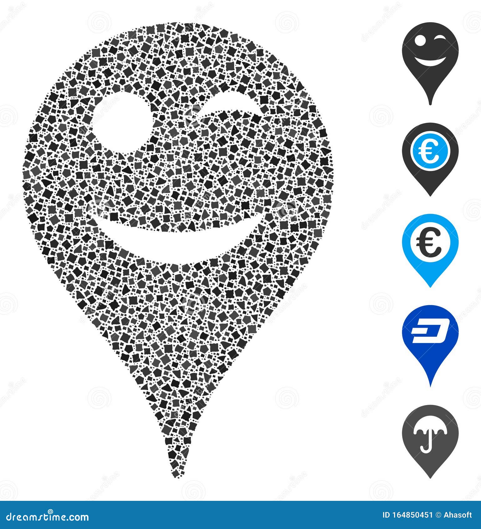 Wink Smiley Map Marker Mosaic Icon of Irregular Elements Stock Vector ...