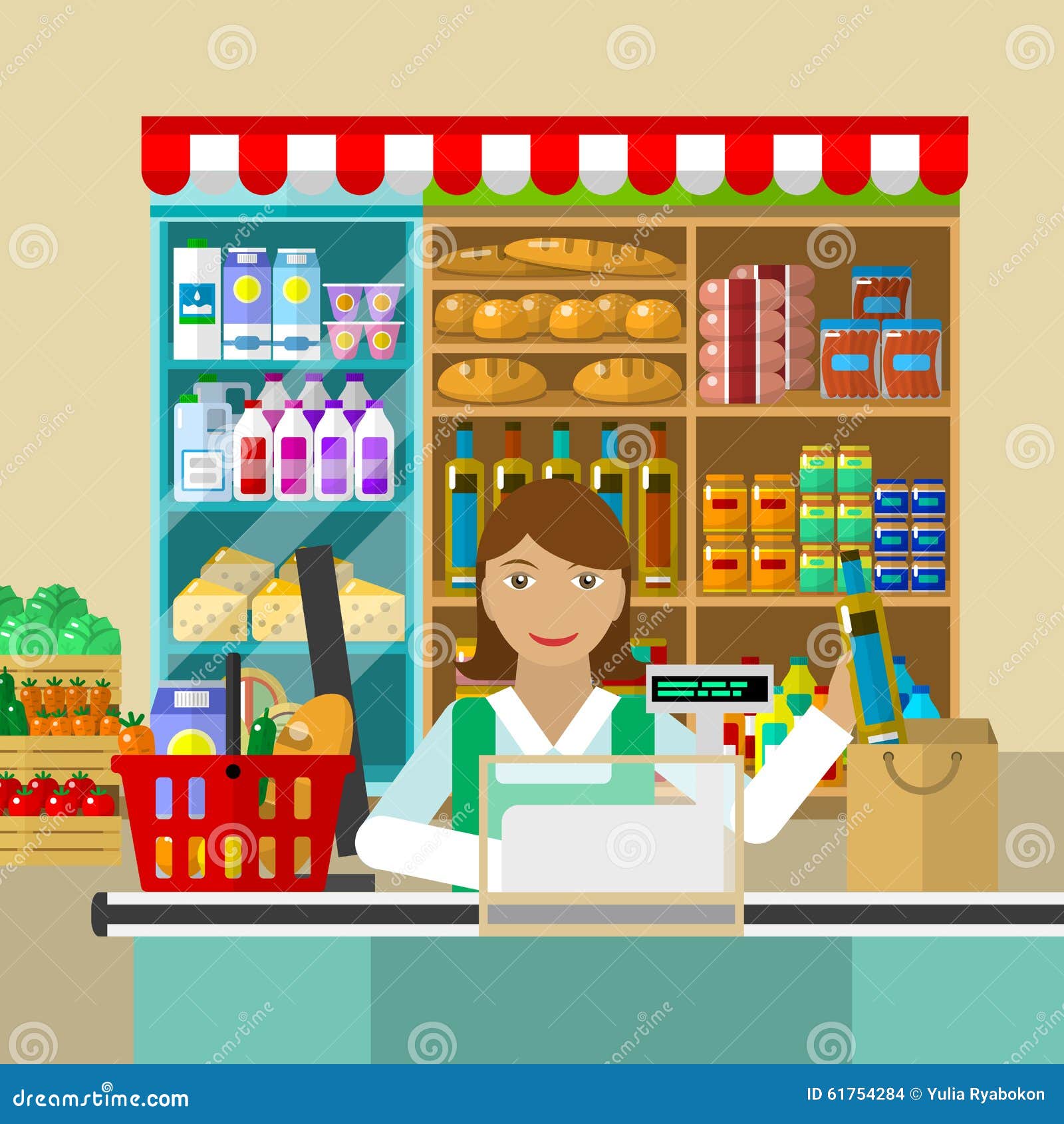 Winkel, Verkoper Van Producten Vector Illustratie - Illustration of ...