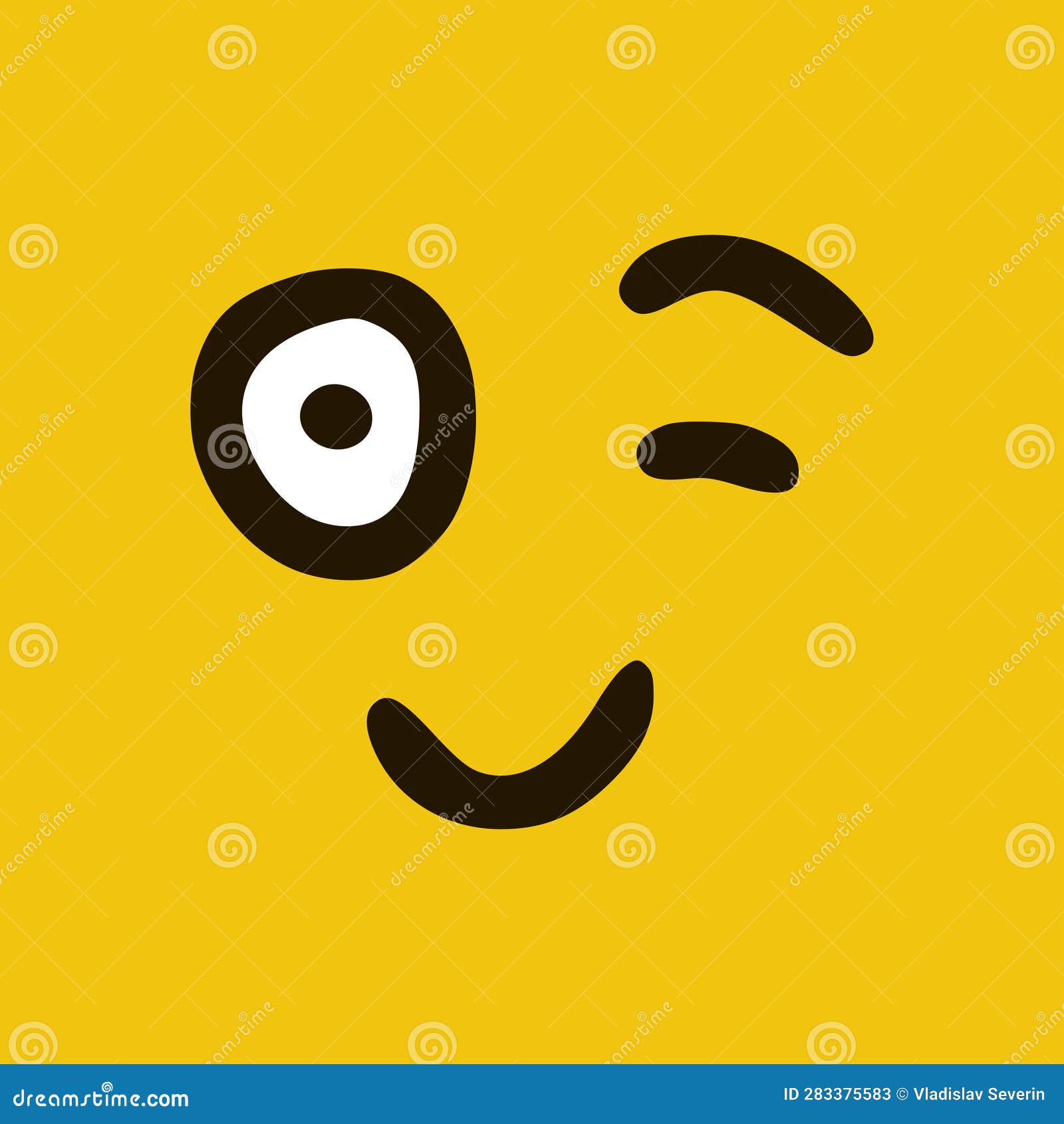 Winking Emoticon in Doodle Style Yellow Background Stock Illustration ...