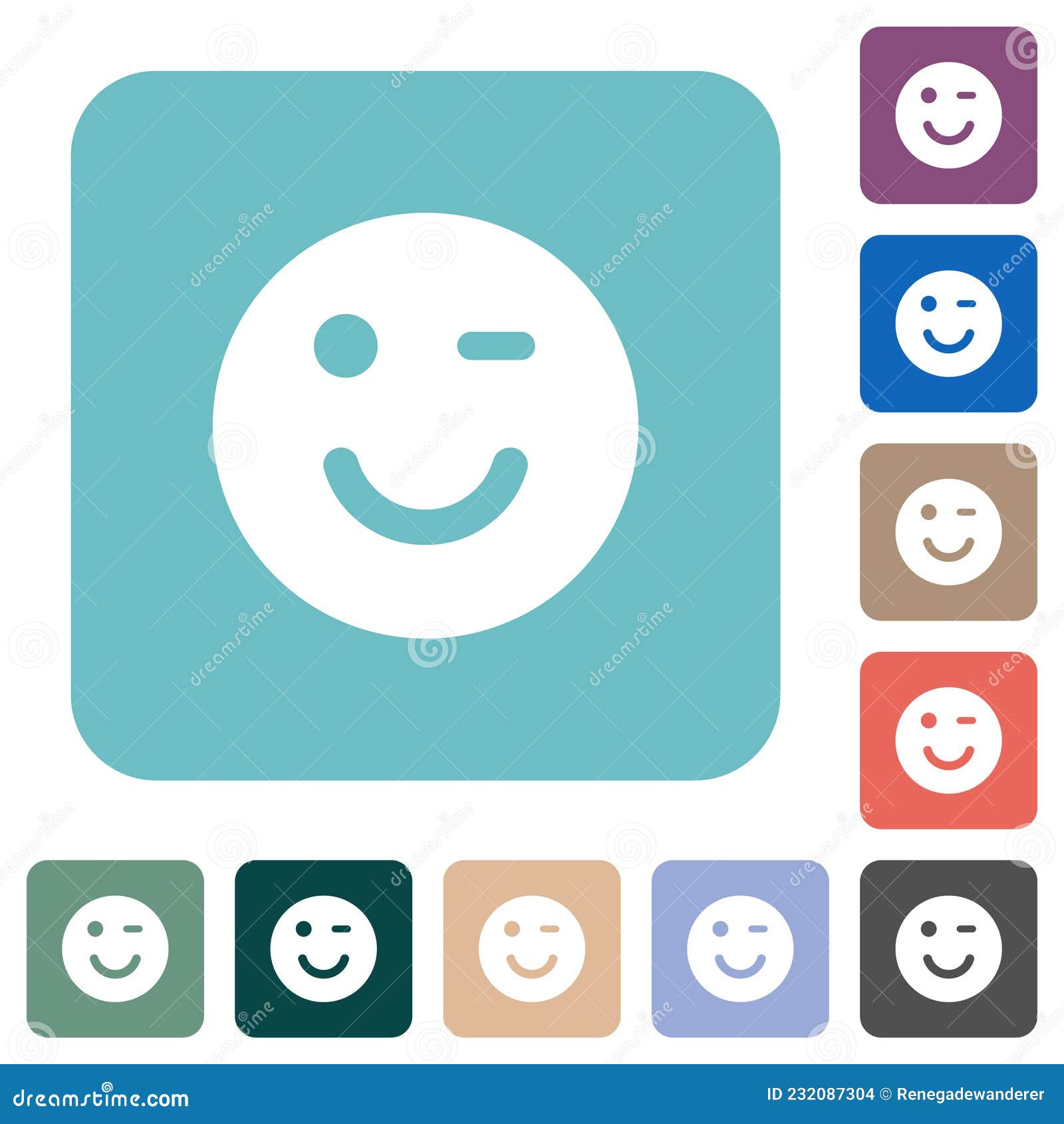 Winking Emoticon Solid Rounded Square Flat Icons Stock Vector ...