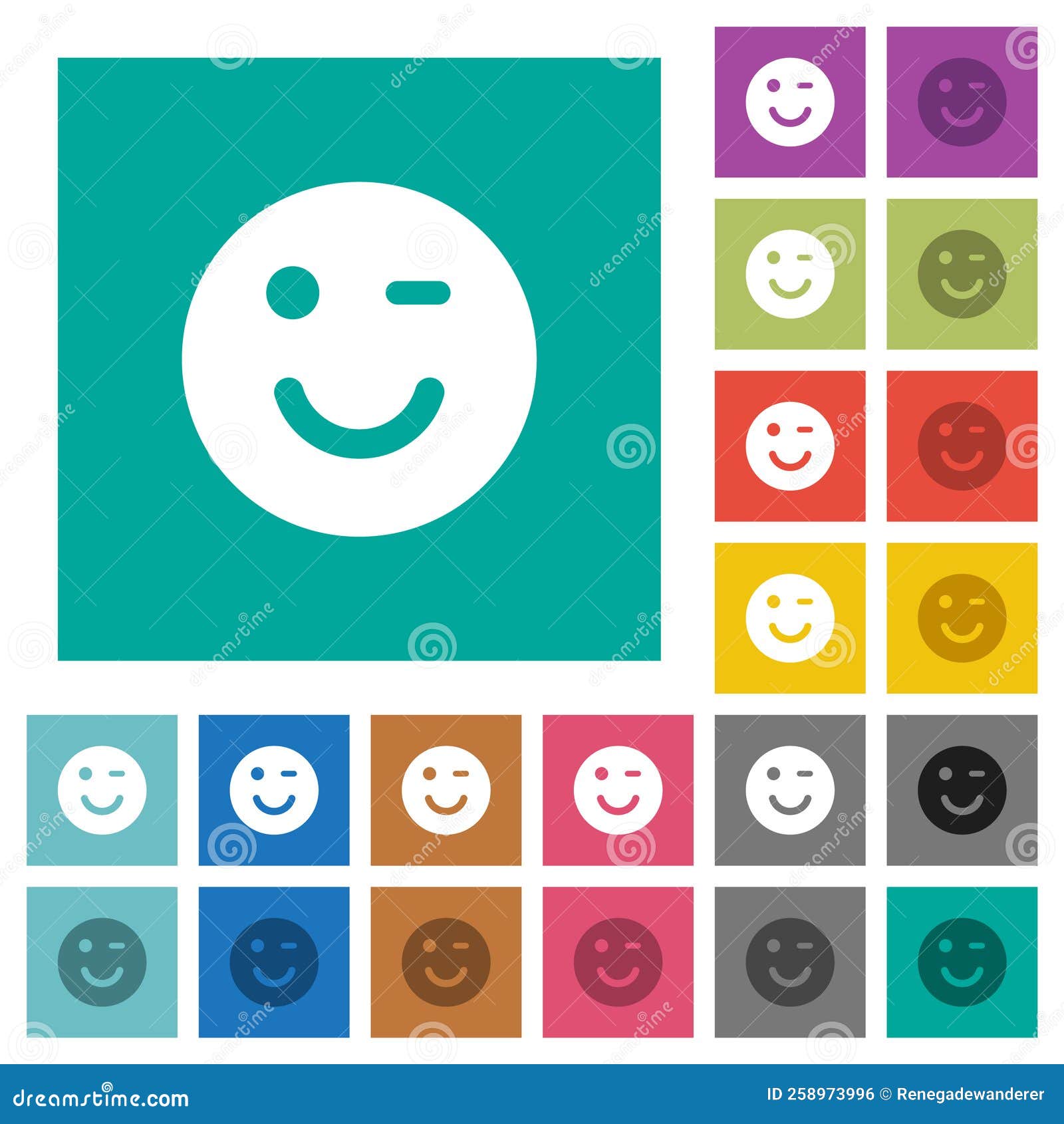 Winking Emoticon Solid Square Flat Multi Colored Icons Stock Vector ...