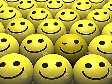 A Winking Smiley in a Crowd of Happy Smileys Stock Illustration ...