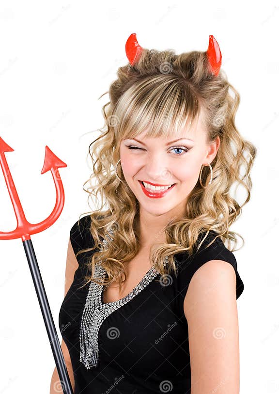 Winking young devil woman stock image. Image of female - 4987879