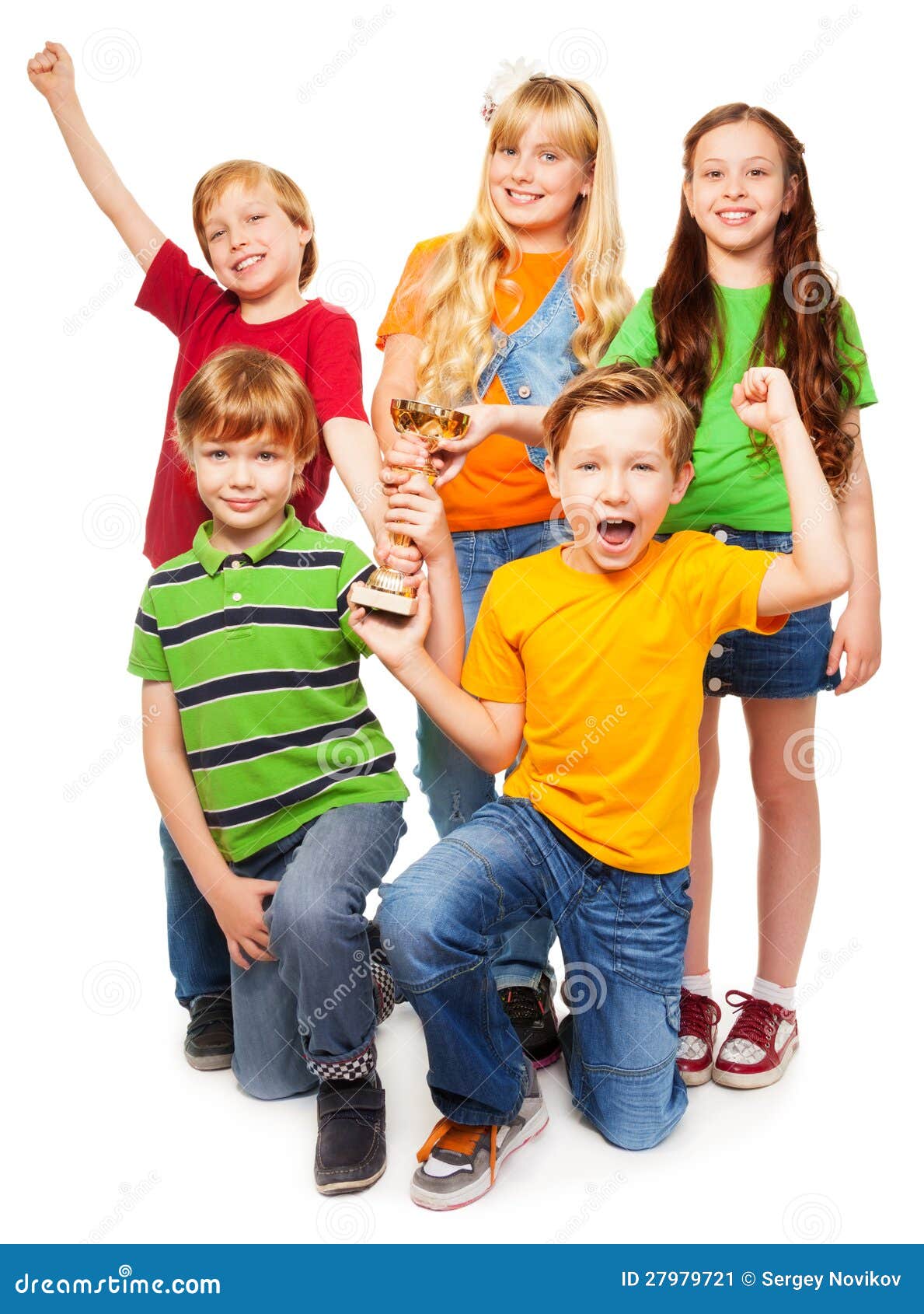 Winnend Team Van 5 Jongens En Meisjes Stock Afbeelding - Image of ...