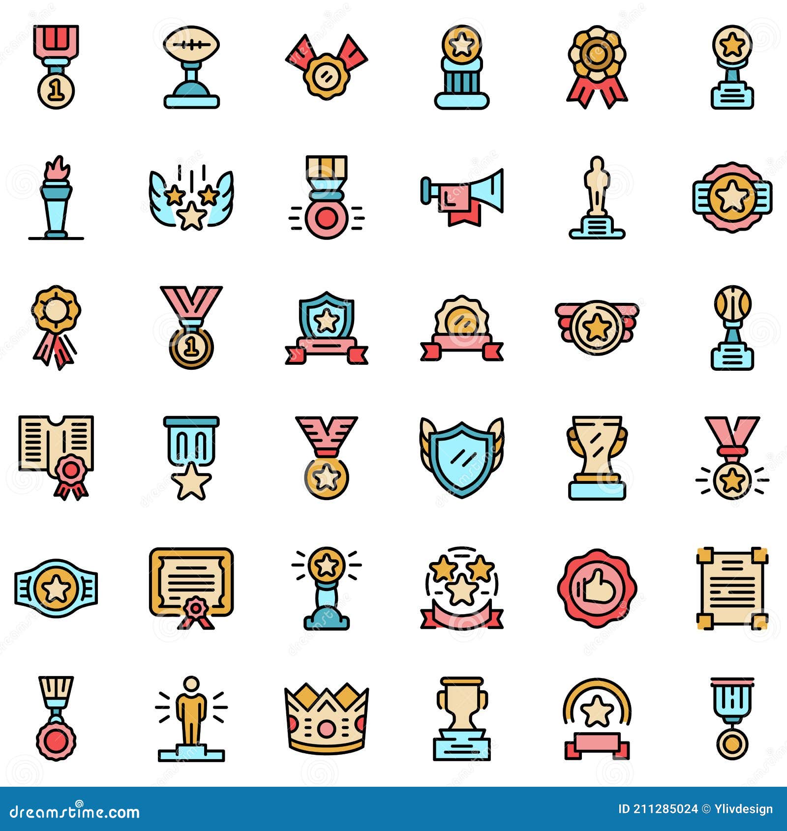 Winner Awarding Icons Set Vector Flat Stock Vector - Illustration of ...