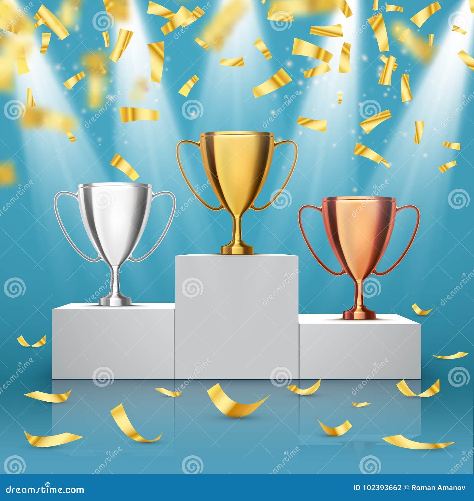 Winner Background. Trophy Cups on Prize Podium. Vector Illustration ... Winner Background. Trophy Cups on Prize Podium. Vector Illustration ...