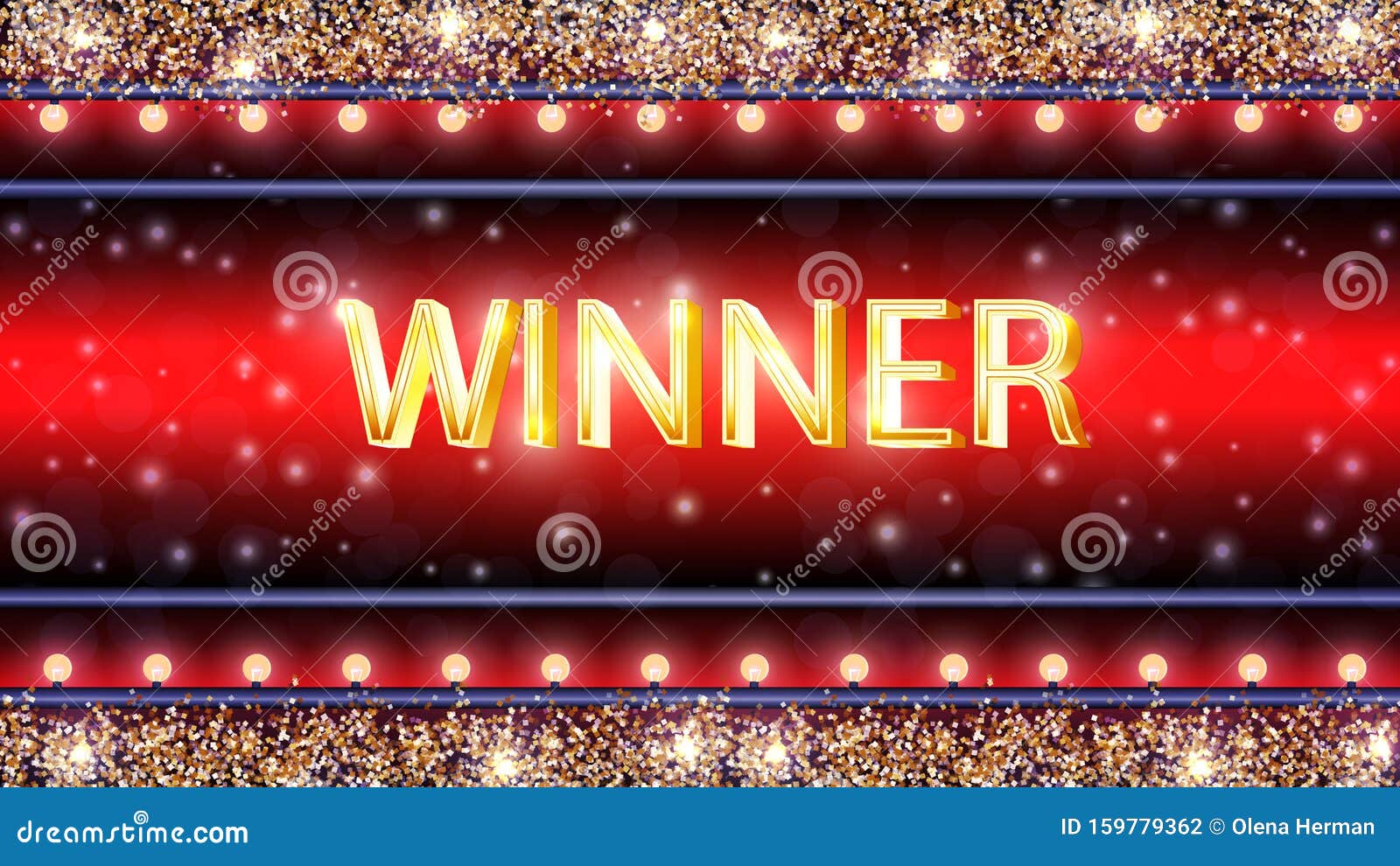 Winner Banner with Glowing Garland and Glowing Sparkles on Red ...