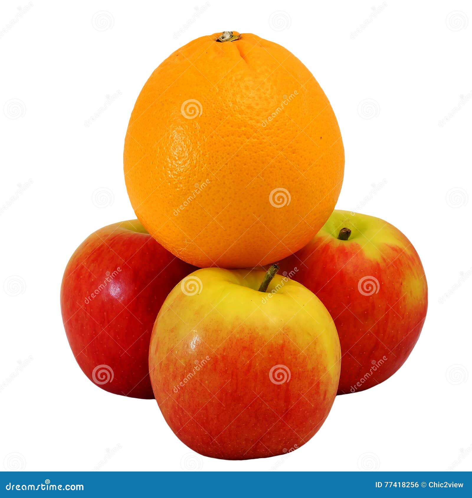 Winner Big Orange on Group of Red Apple Stock Photo - Image of ...
