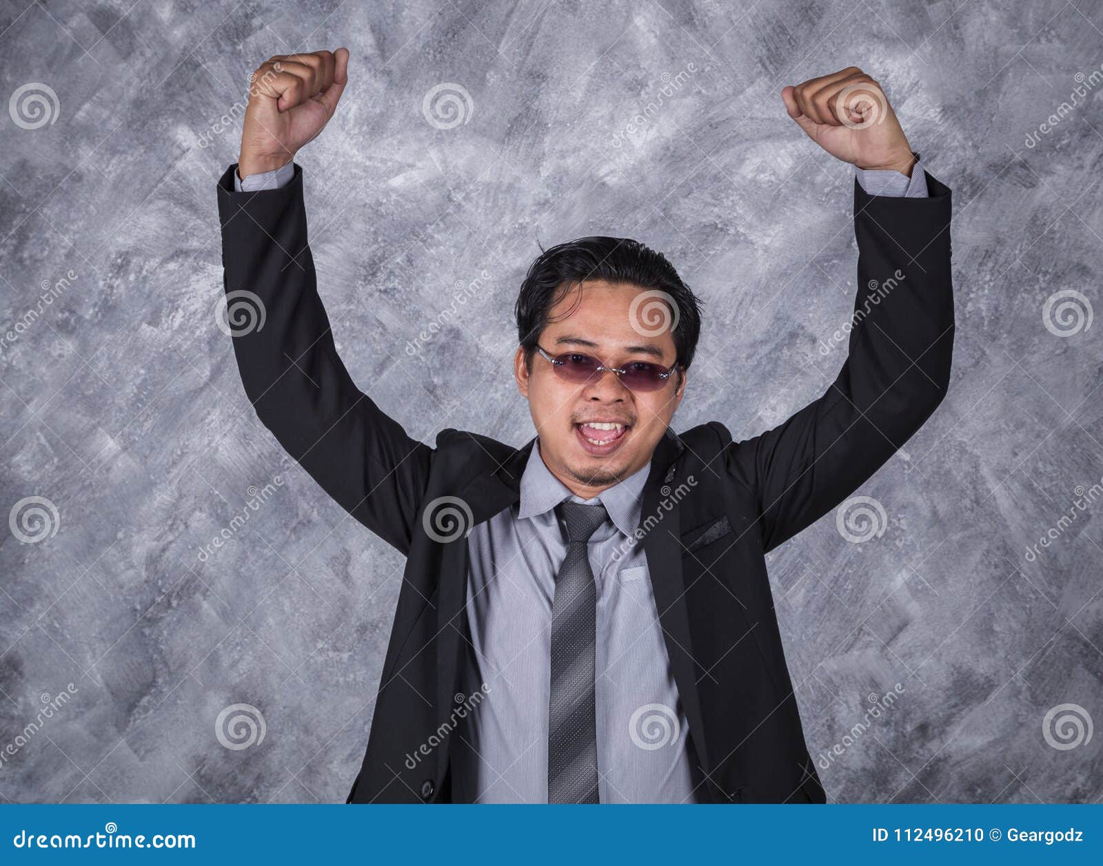 Winner Business Man in Suit with Arms Raised Stock Photo - Image of ...