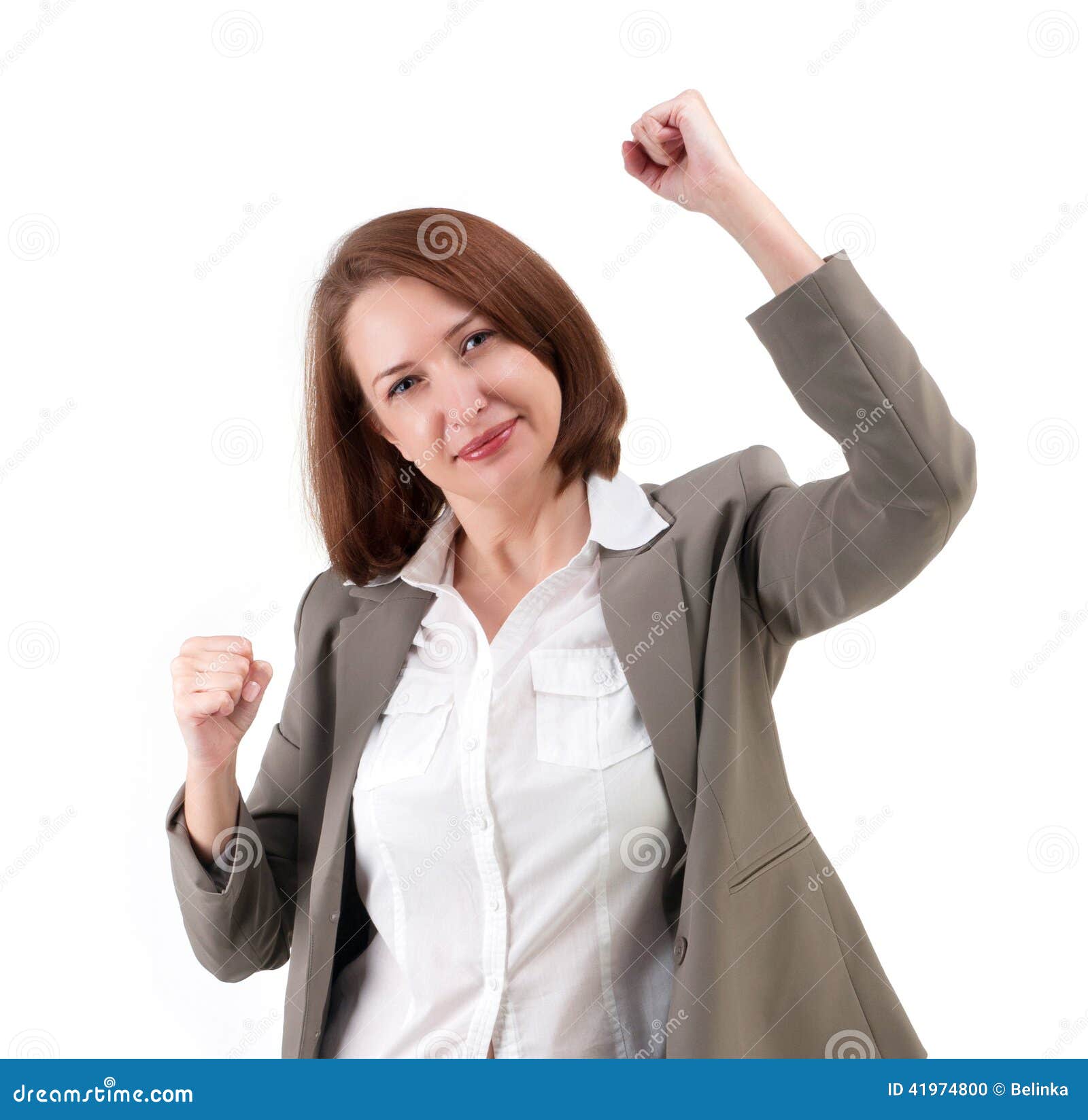 Winner Business Woman with Her Hands Raised Stock Photo - Image of ...