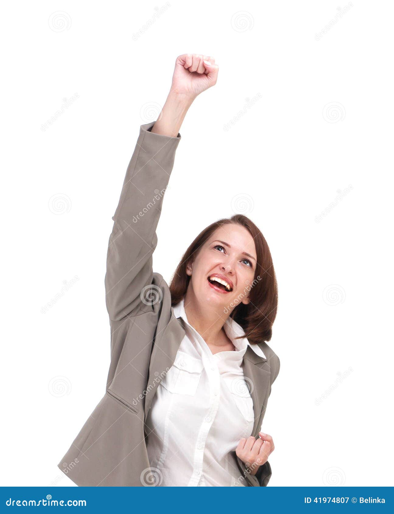 Winner Business Woman with Her Hands Raised Stock Image - Image of copy ...