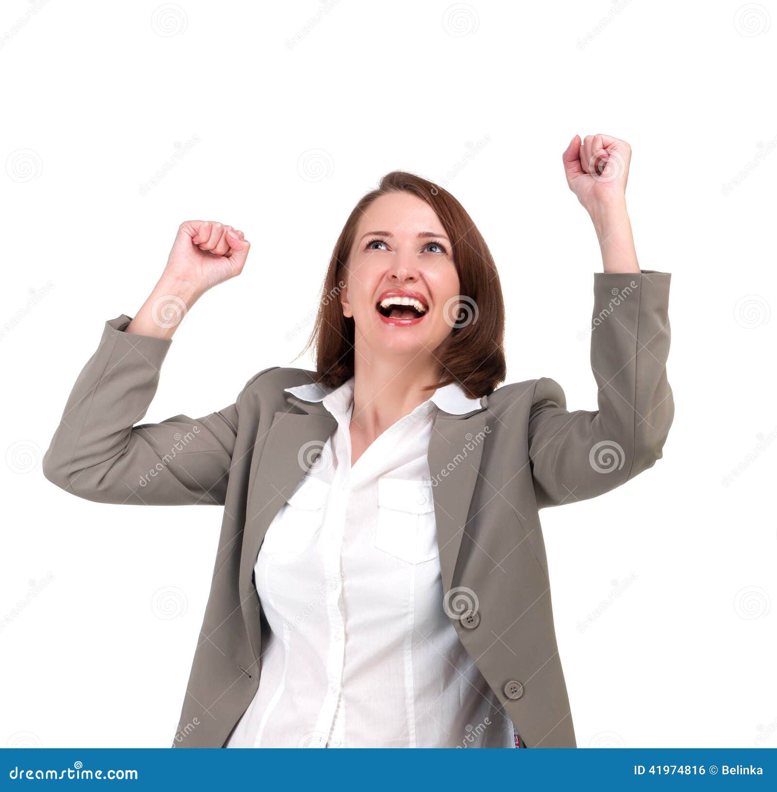 Winner Business Woman with Her Hands Raised Stock Photo - Image of boss ...