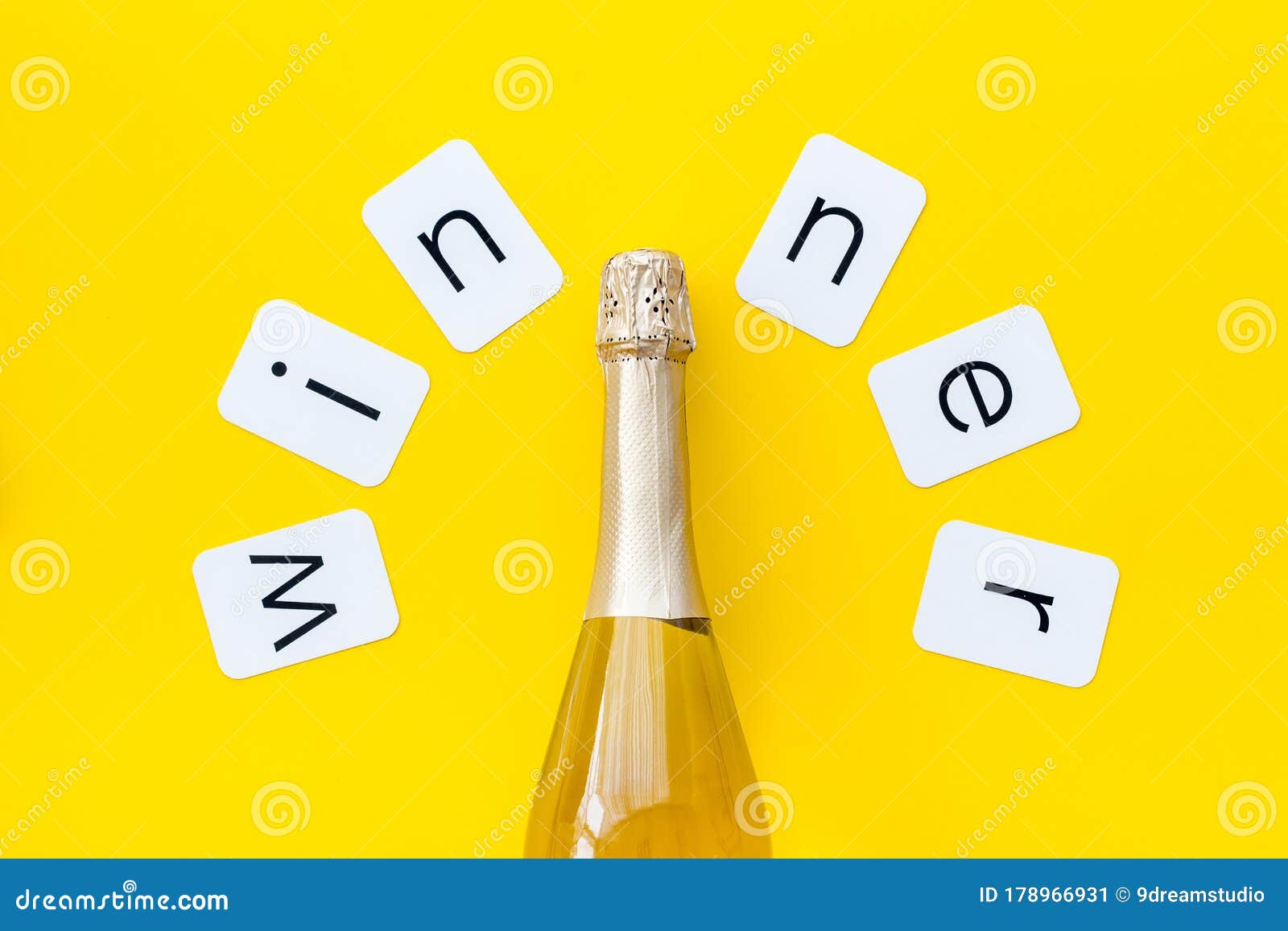 Winner Congratulation Concept with Champagne on Yellow Background Top ...
