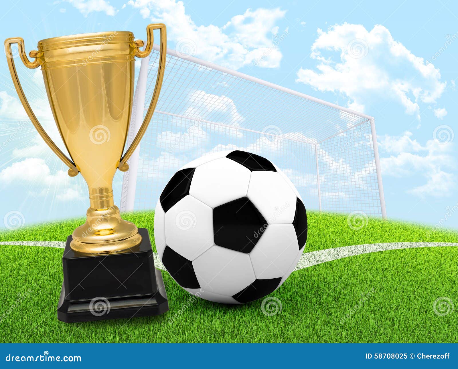 Winner Cup with football stock illustration. Illustration of field ...