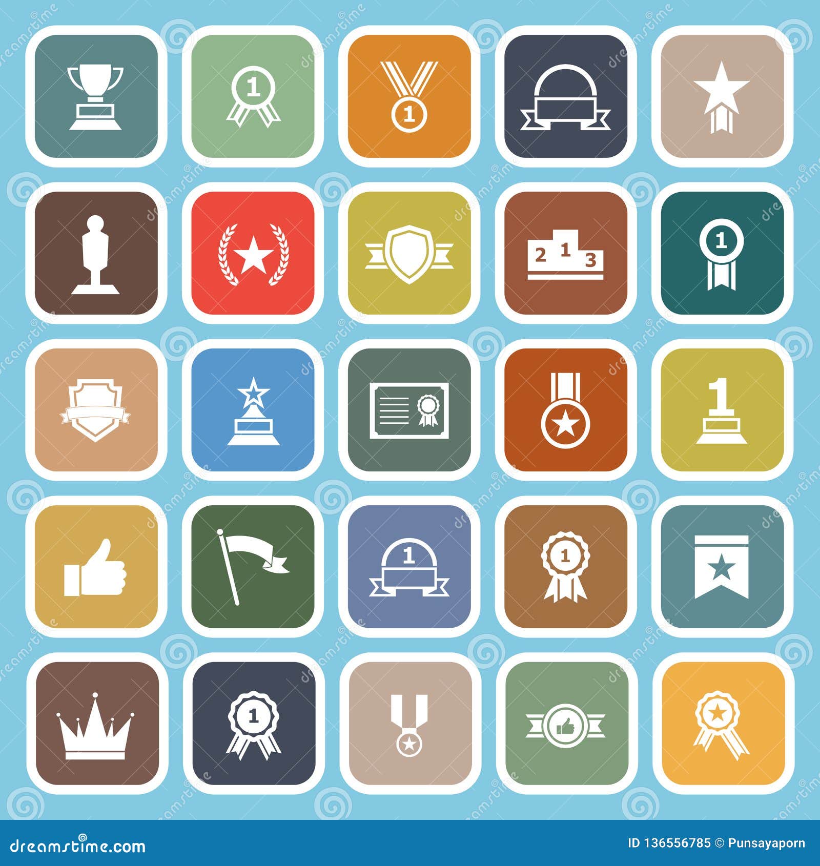 Winner Flat Icons on Blue Background Stock Vector - Illustration of ...