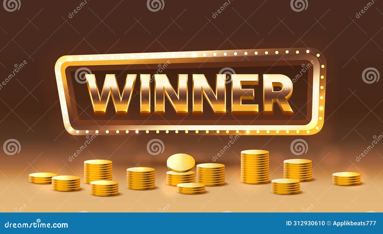 Winner Frame Label, Jackpot Winning Coins, Night Vegas. Vector ...