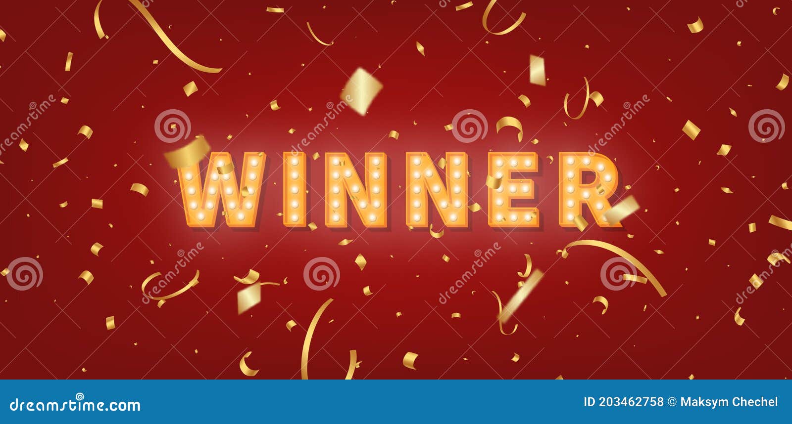 Winner Gold Marquee Template. 3d Light Bulb Text and Confetti for ...