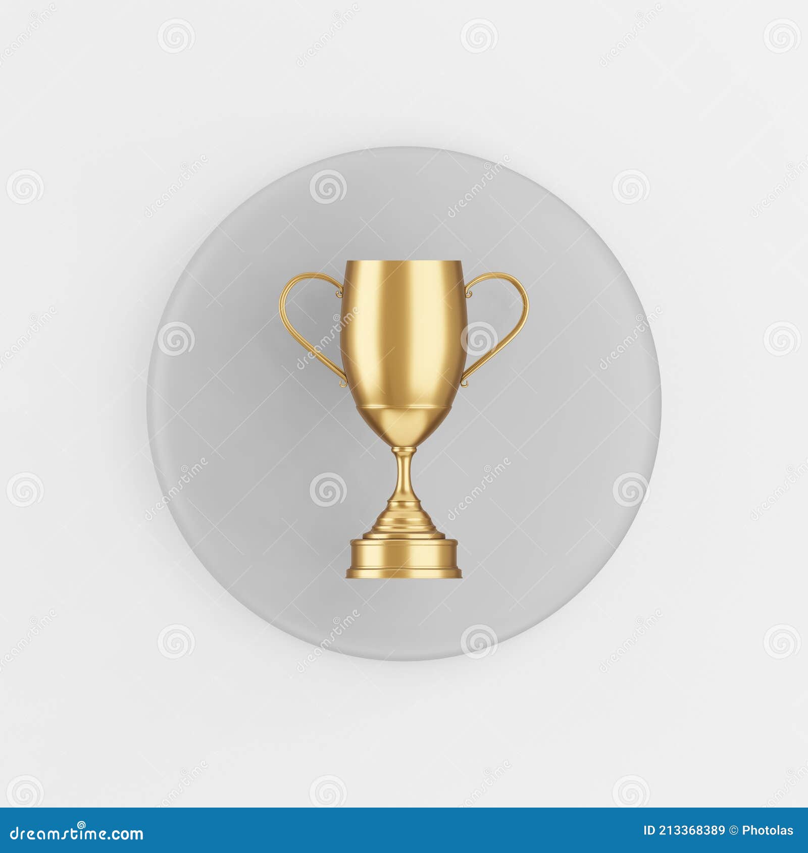 Winner Gold Trophy Icon. 3d Rendering Gray Round Key Button, Interface ...