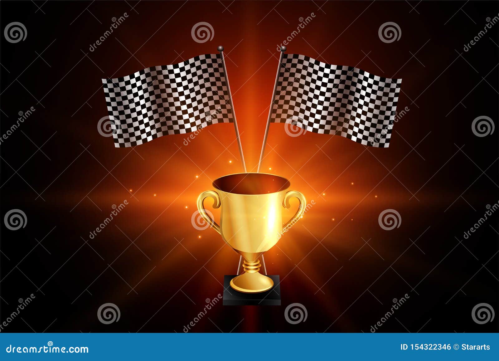 Winner Golden Trophy with Racing Flags Background Stock Vector ...