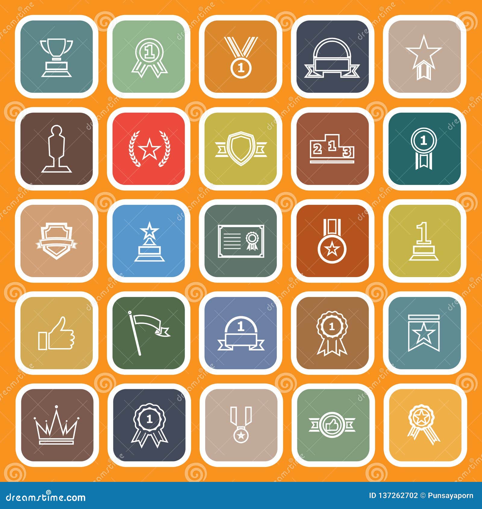 Winner Line Flat Icons on Orange Background Stock Vector - Illustration ...